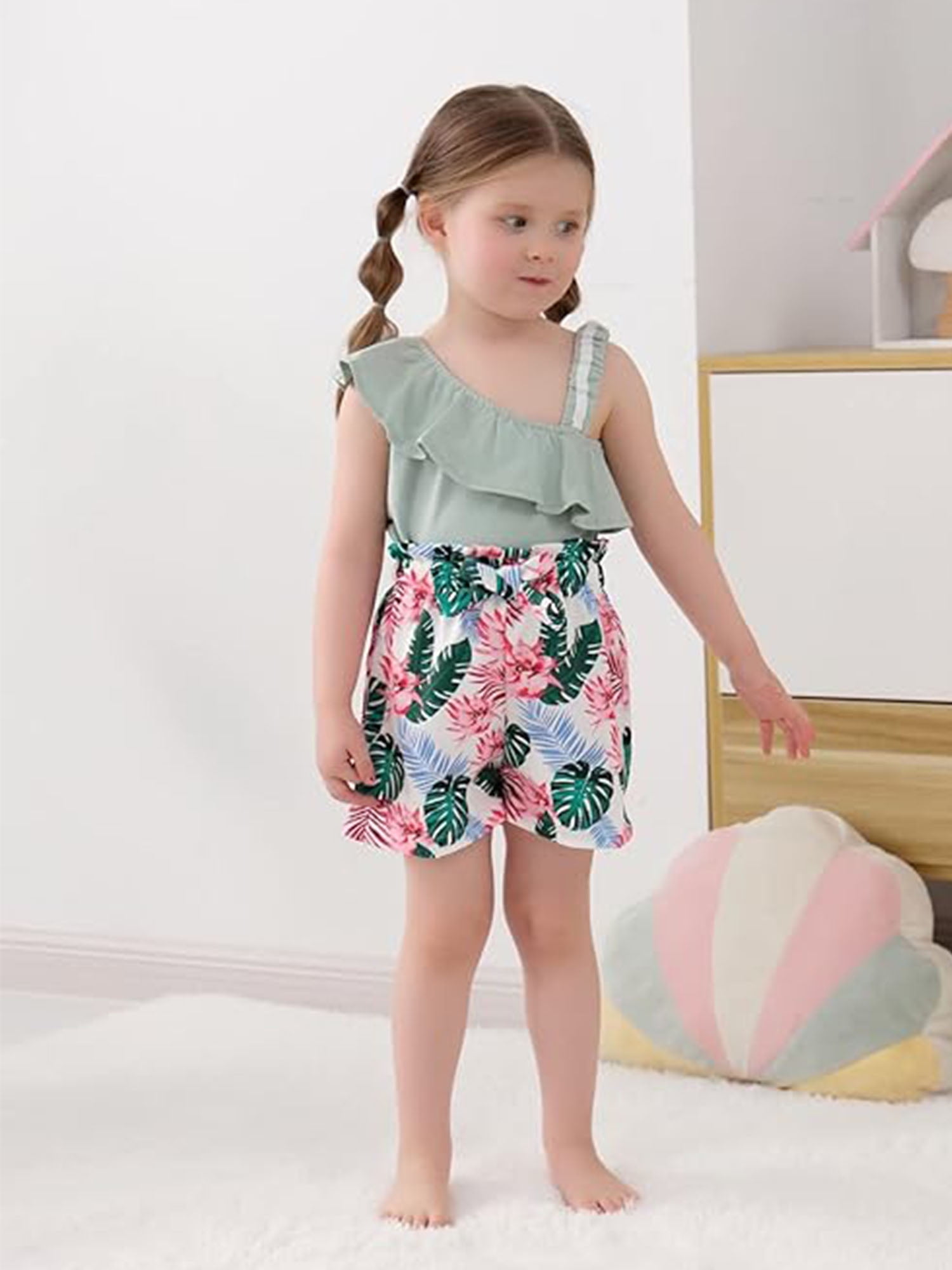 CARETOO Toddler Girls Clothes Summer Ruffle Off Shoulder Sleeveless Top ...