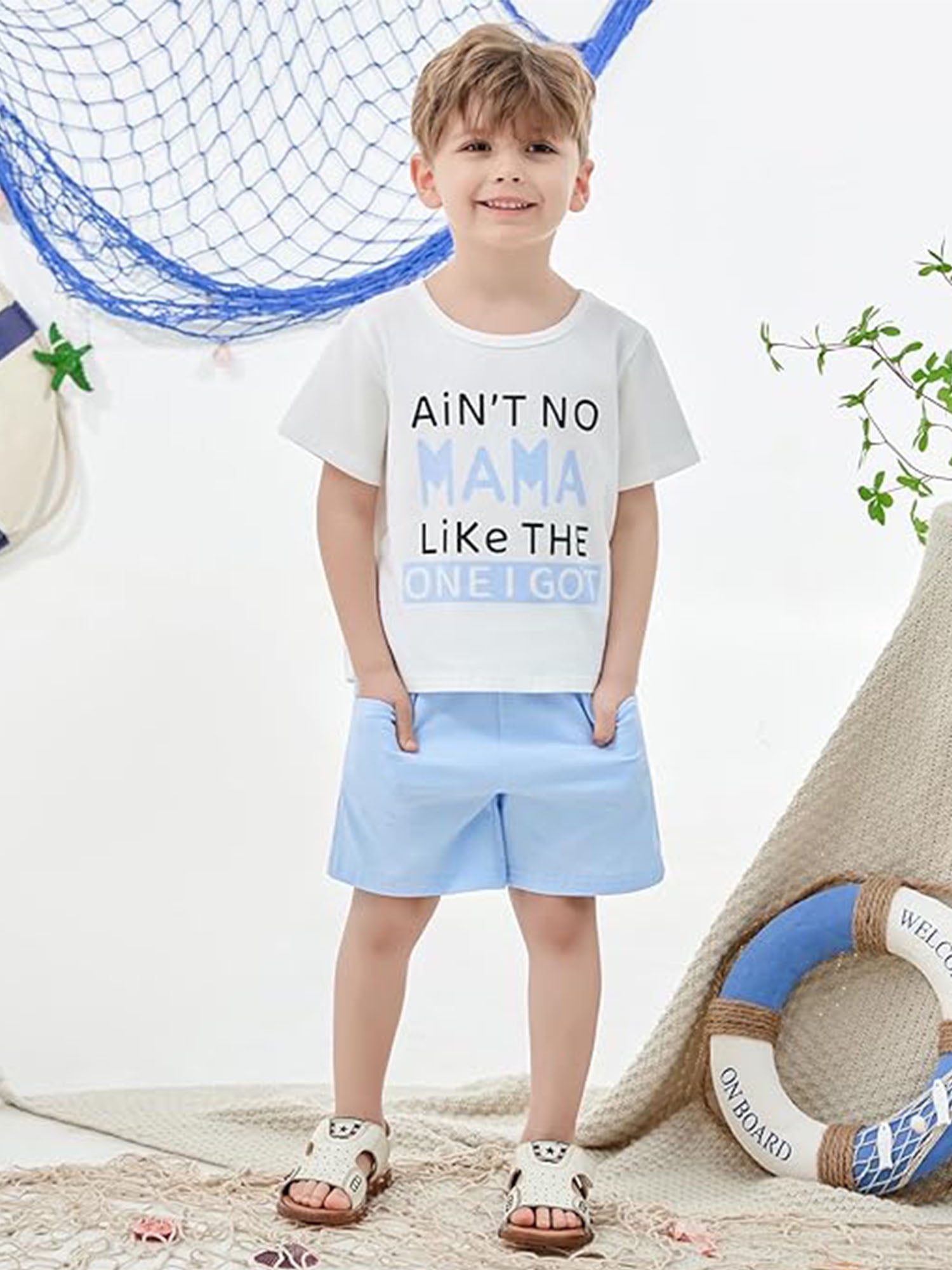 CARETOO Toddler Kids Boy Clothes Set Summer Beach Outfit Cotton Fabric ...