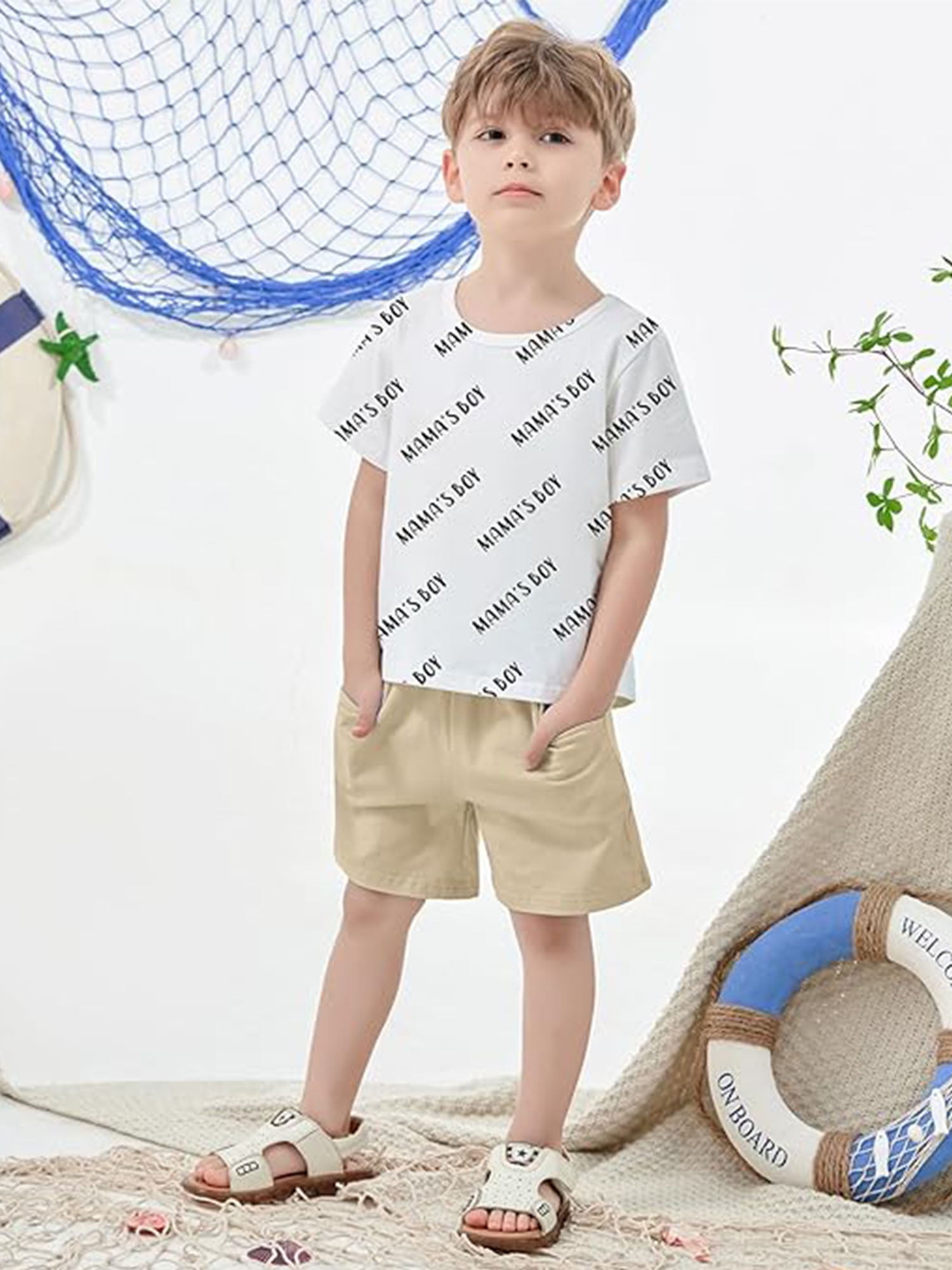 CARETOO Toddler Kids Boy Clothes Set Summer Beach Outfit Cotton Fabric ...