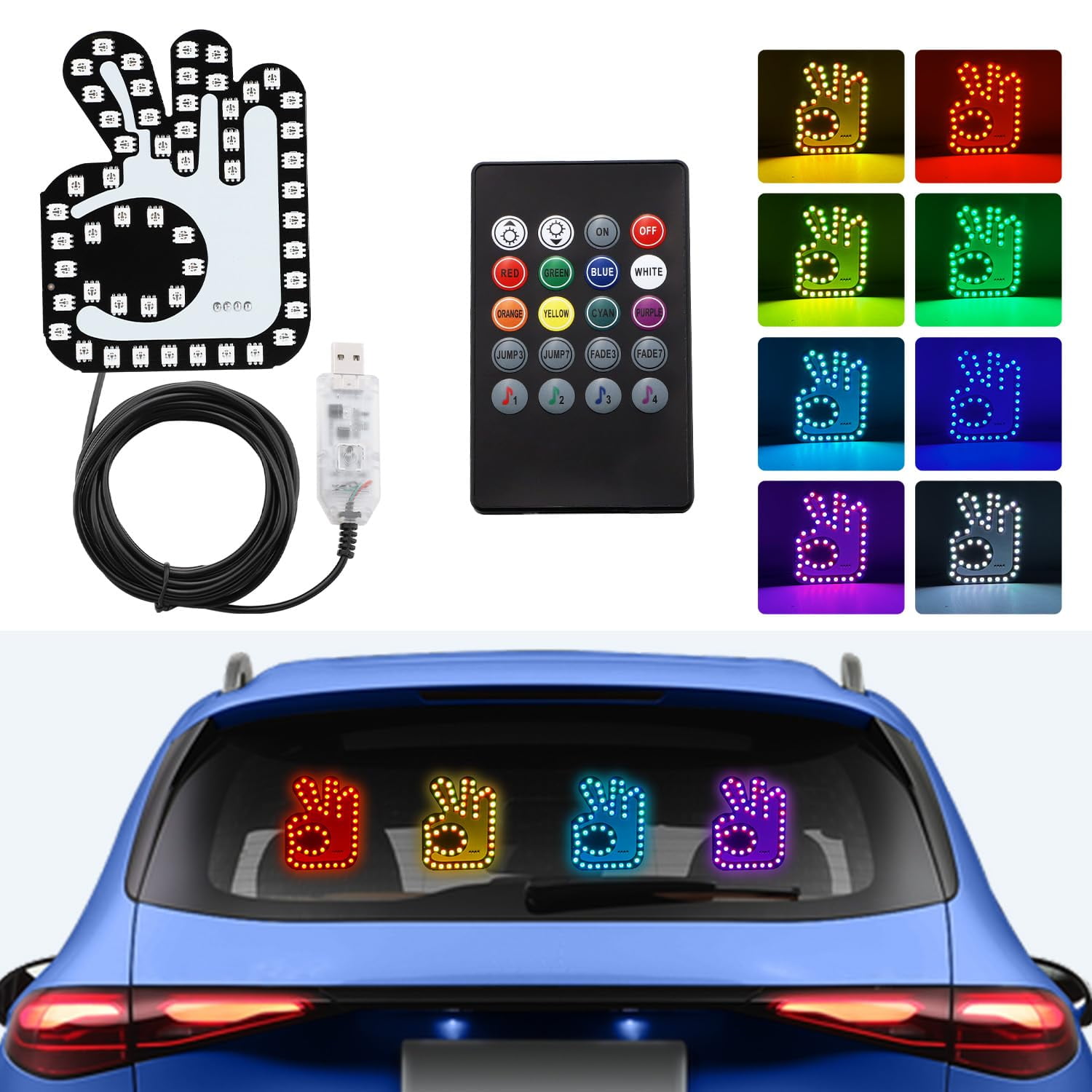 CARFIB Gesture Hand Light LED Finger Car Light with Remote Funny Stuff ...
