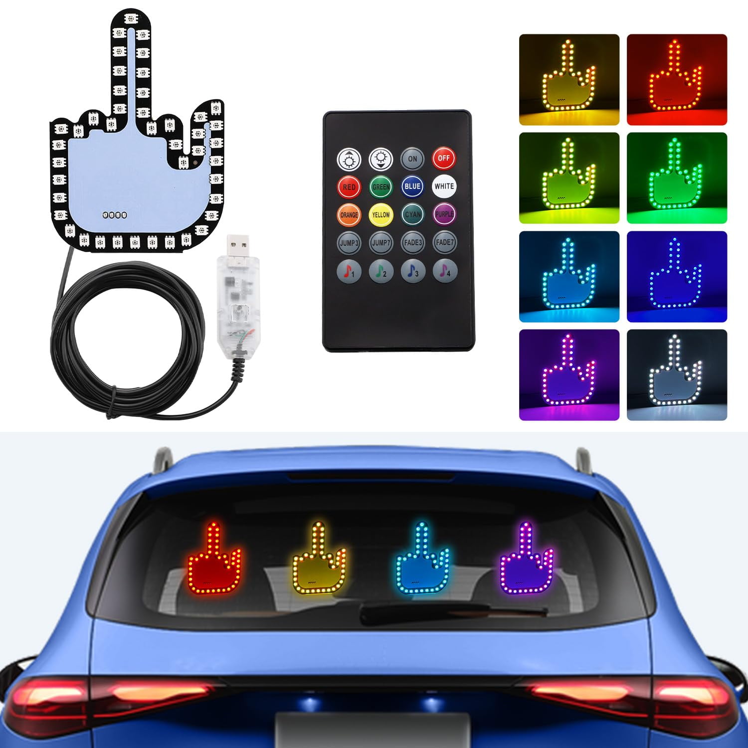 CARFIB Middle Finger Car OIF8 Light LED Funny Gesture Hand Light with ...