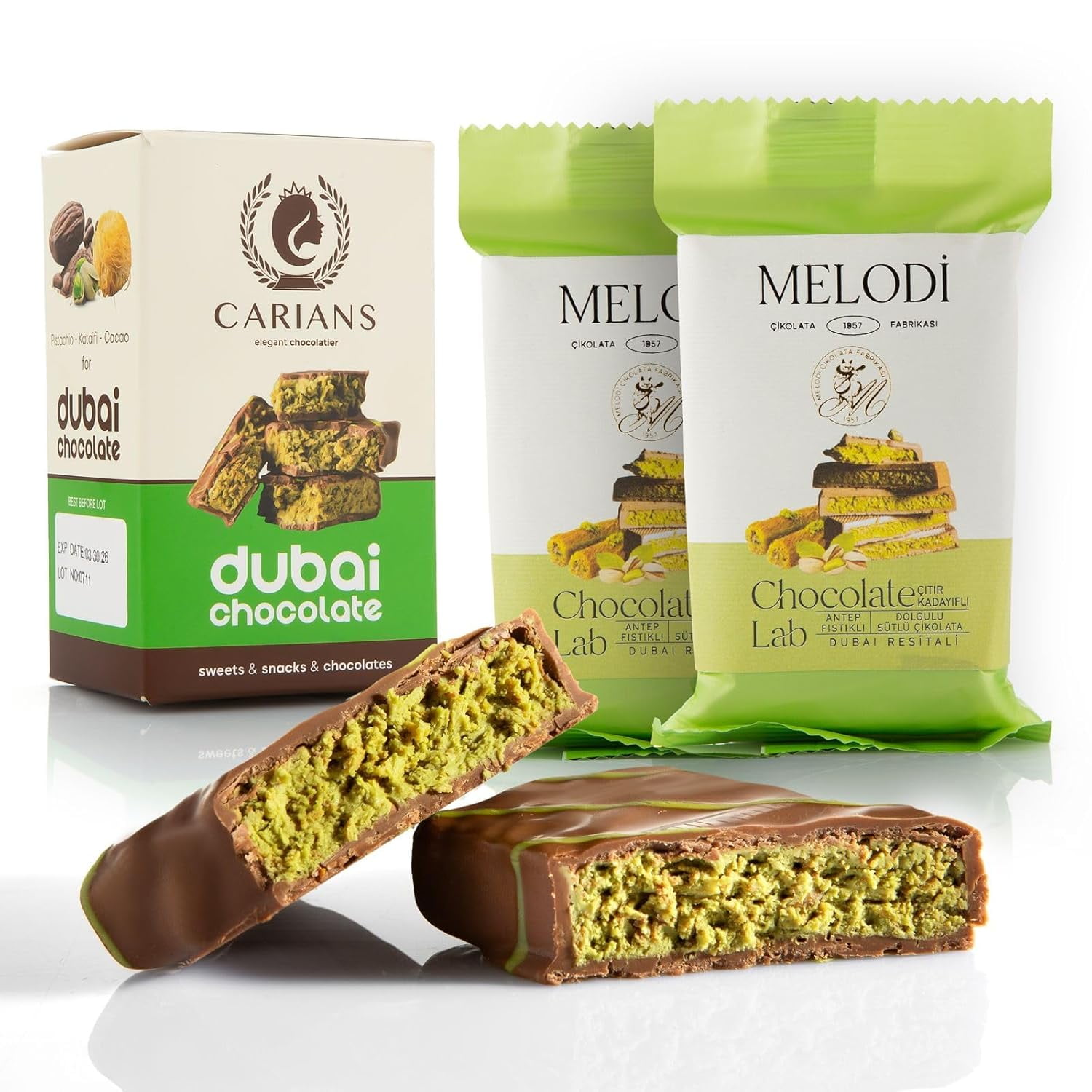 CARIANS Dubai Chocolate Bar with Pistachio and Kunafa, 2 Pack Dubai ...
