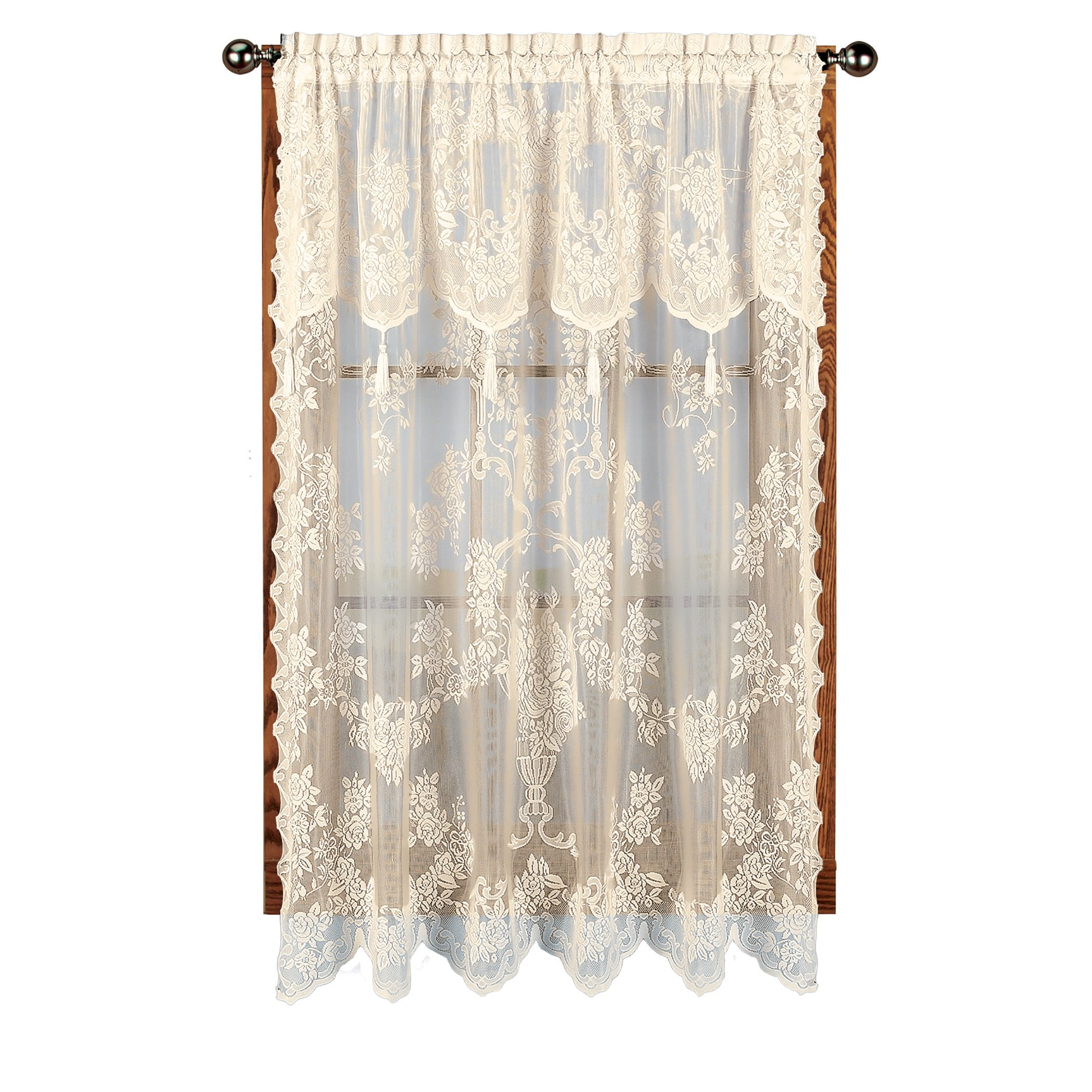 "Carly Bedroom 63"" Embroidered Sheer Lace Curtain Panel with Tassels ...
