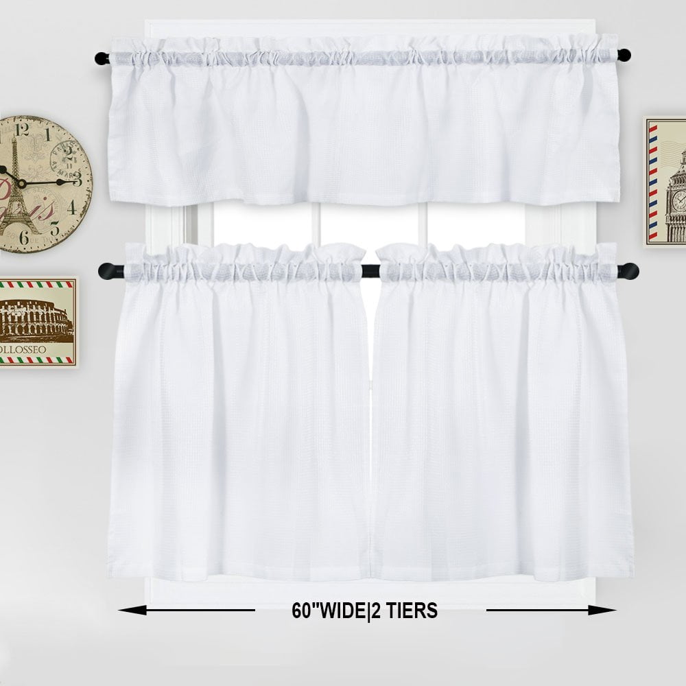 CAROMIO 3Pcs Waterproof Fabric Kitchen Cafe Curtains,Waffle Weave ...
