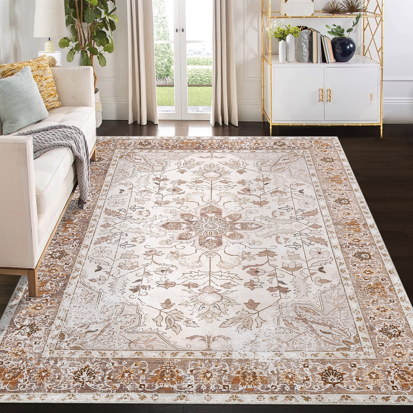 CAROMIO 5 x 7 Vintage Bohemian Distressed Rug Oriental Floral Printed ...