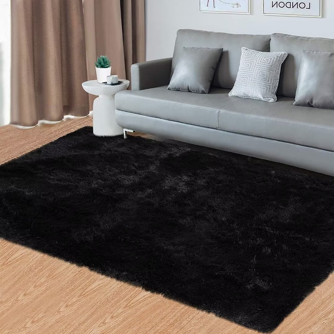 CAROMIO Plush Large 6'x 9' Black Soft Area Rug, Non-Skid Shag Carpet ...