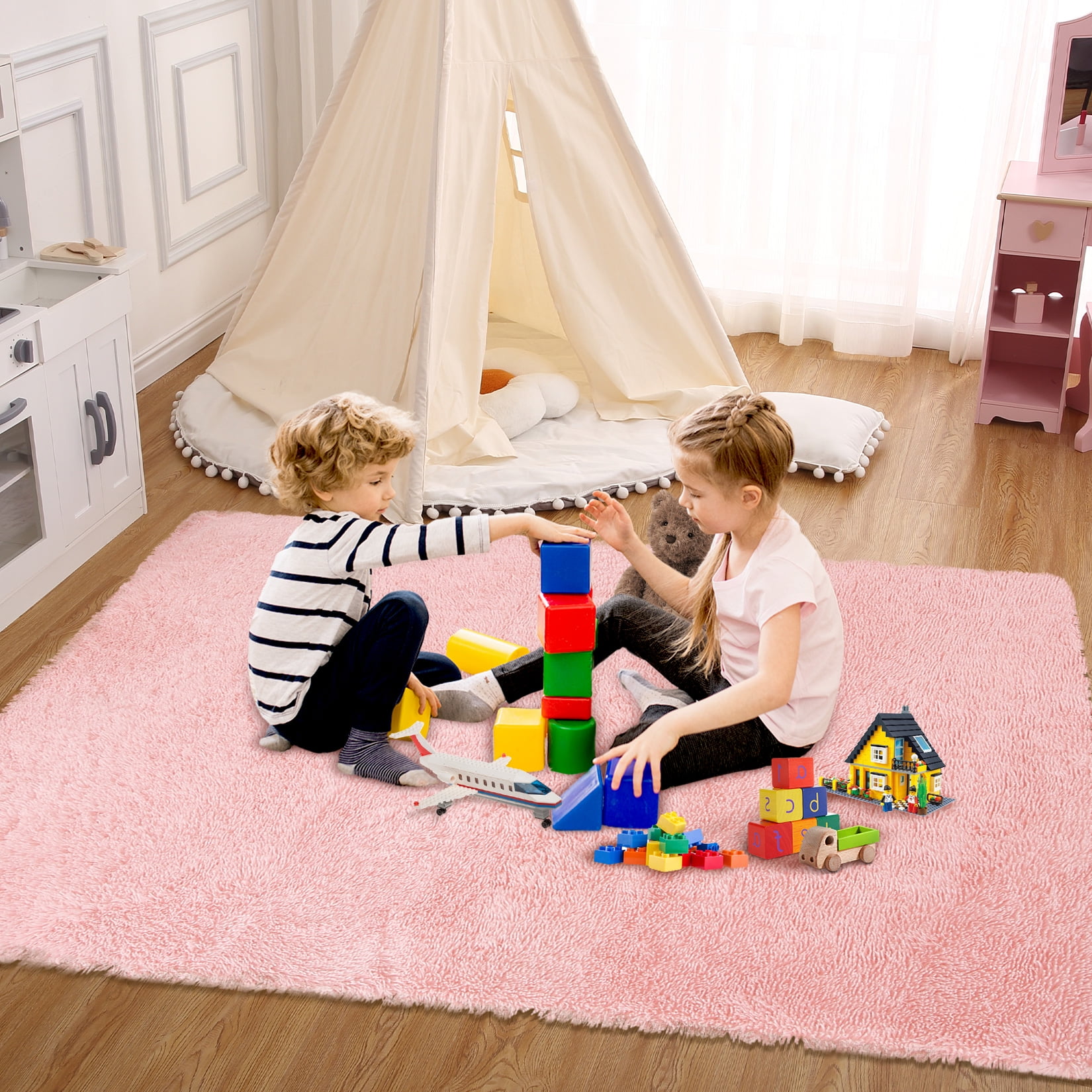 CAROMIO 9' x 12' Pale Pink Shag Rug, Soft Fluffy Velvet Area Carpet for ...