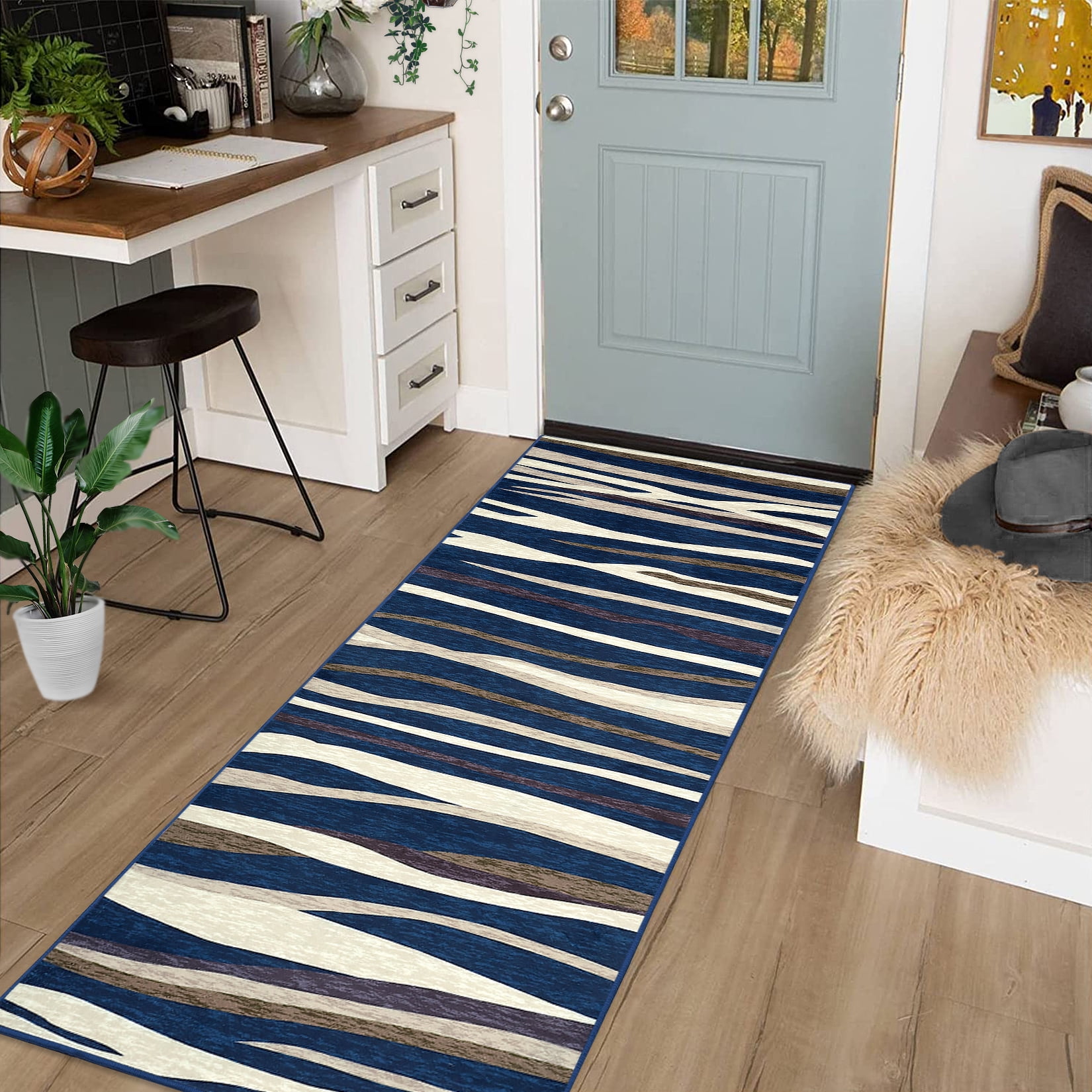 CAROMIO Area Rug Aesthetic Striped Geometric Non-Slip Throw Rugs ...