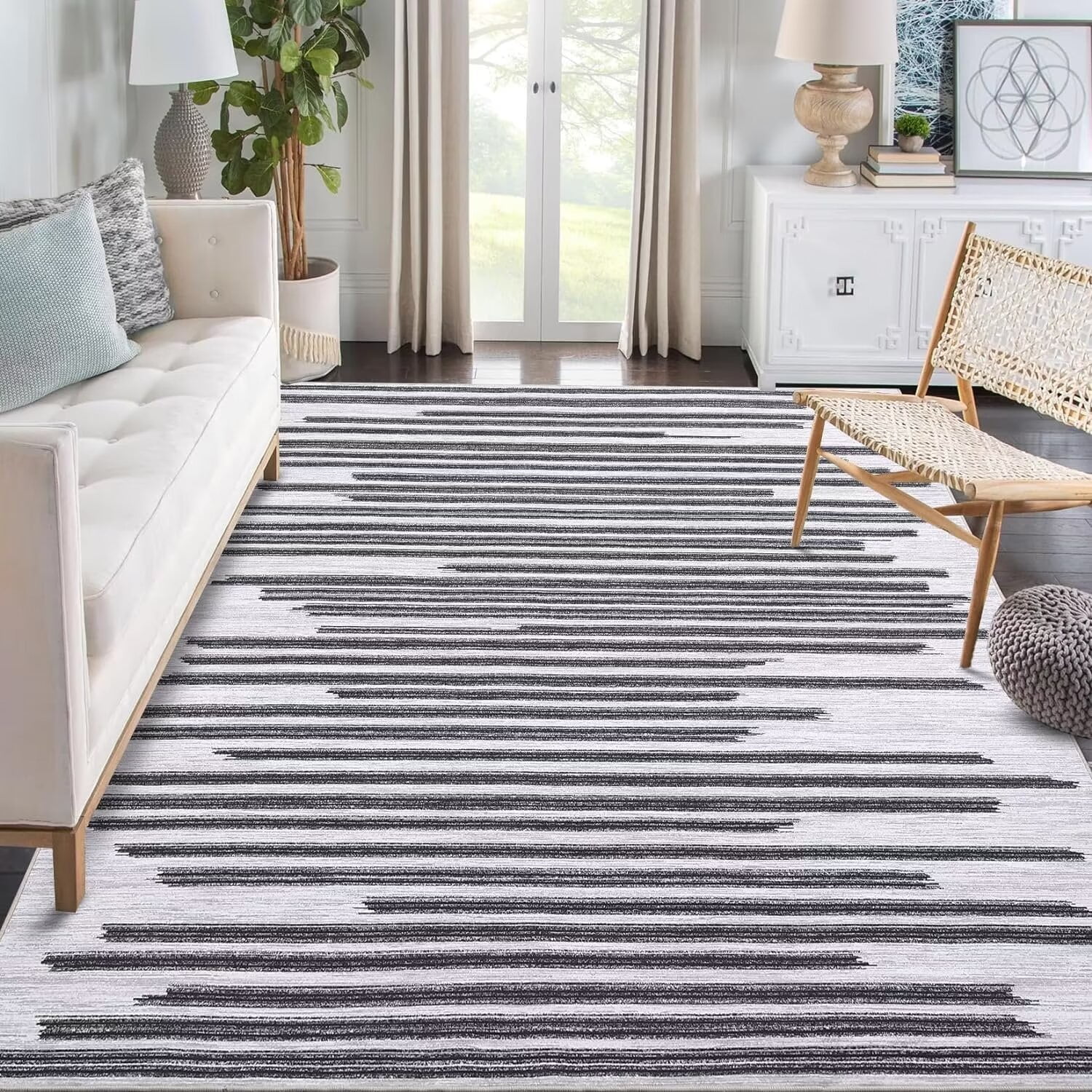 CAROMIO Area Rug Bohemian Rug Modern Berber Stripe Area Rug Non Slip ...