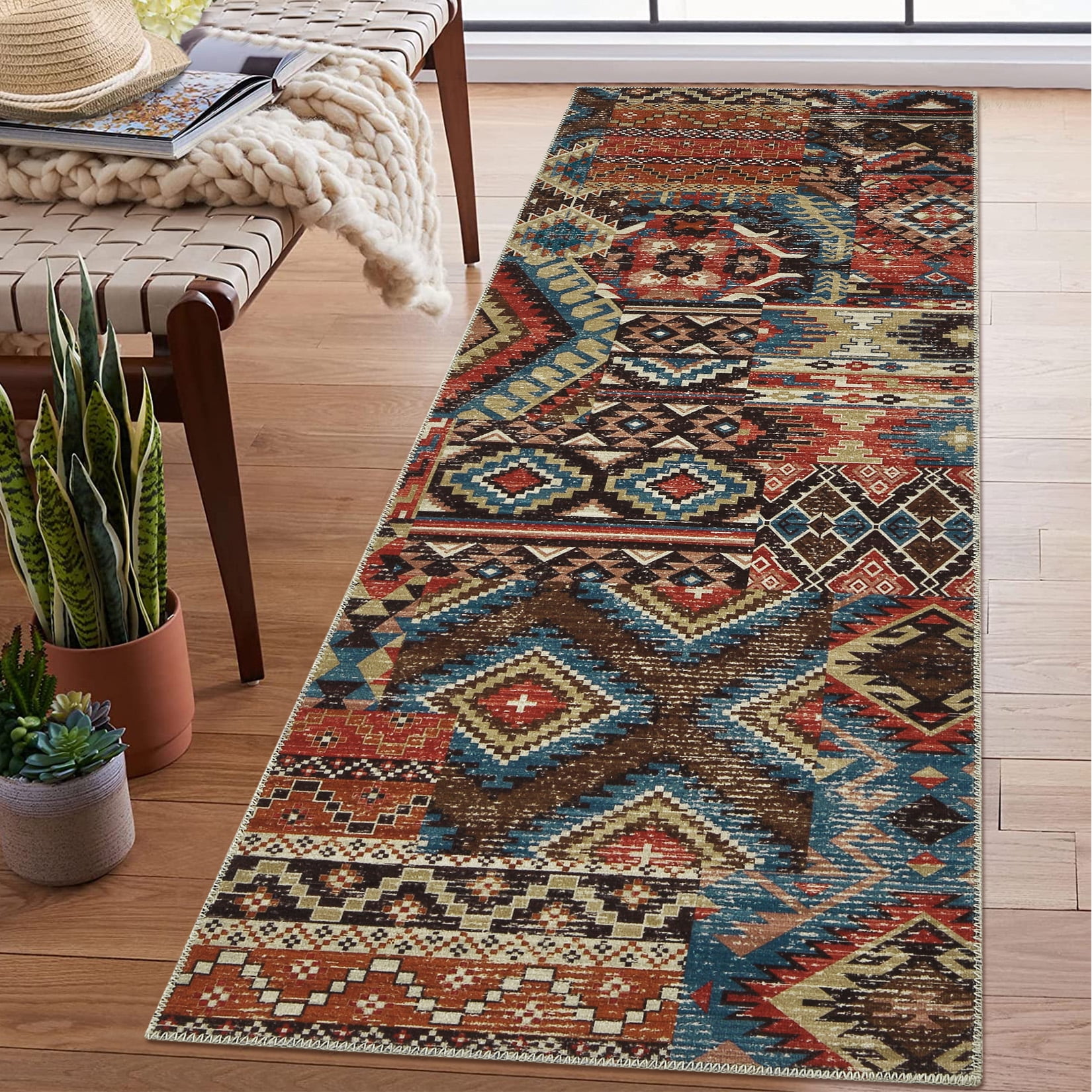 CAROMIO Area Rug Boho Distressed Rug Vintage Tribal Patchwork Design ...