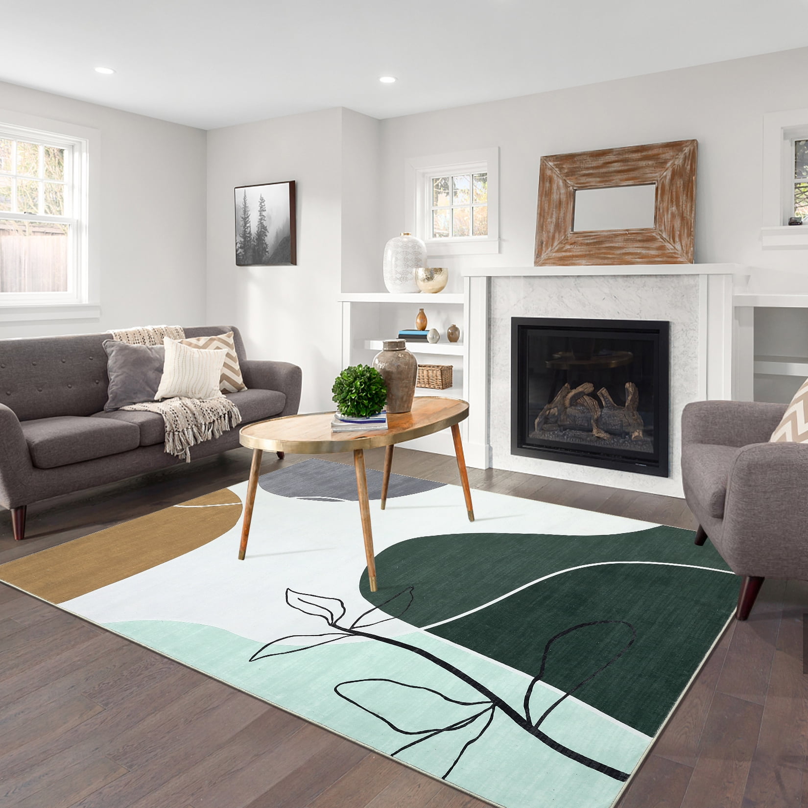 CAROMIO Area Rug Boho Washable Rug Contemporary Floor Carpet Botanical ...