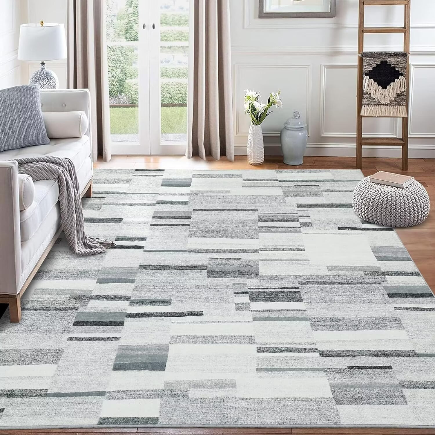 CAROMIO Area Rug Checkered Rug Modern Geometric Rugs for Living Room ...
