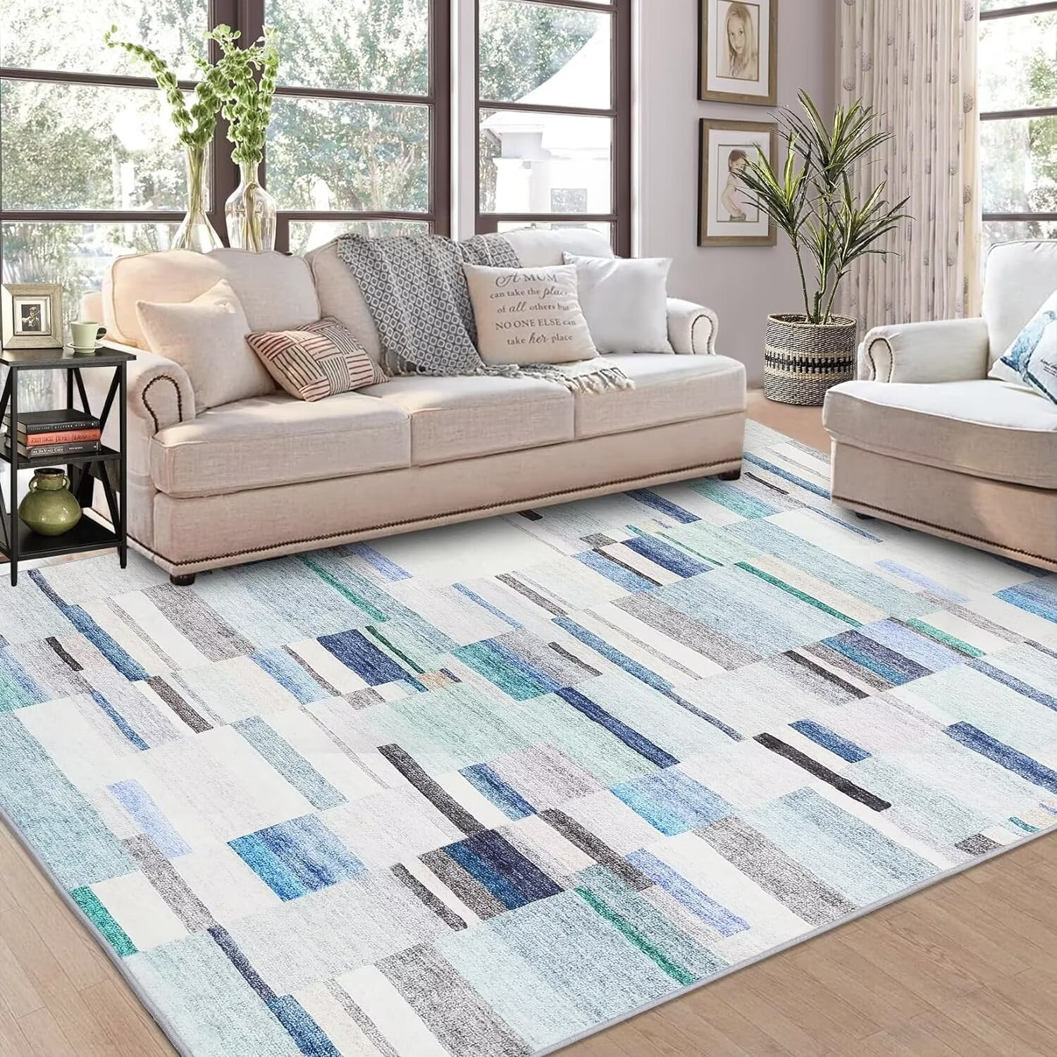 CAROMIO Area Rug Checkered Rug Modern Geometric Rugs for Living Room ...