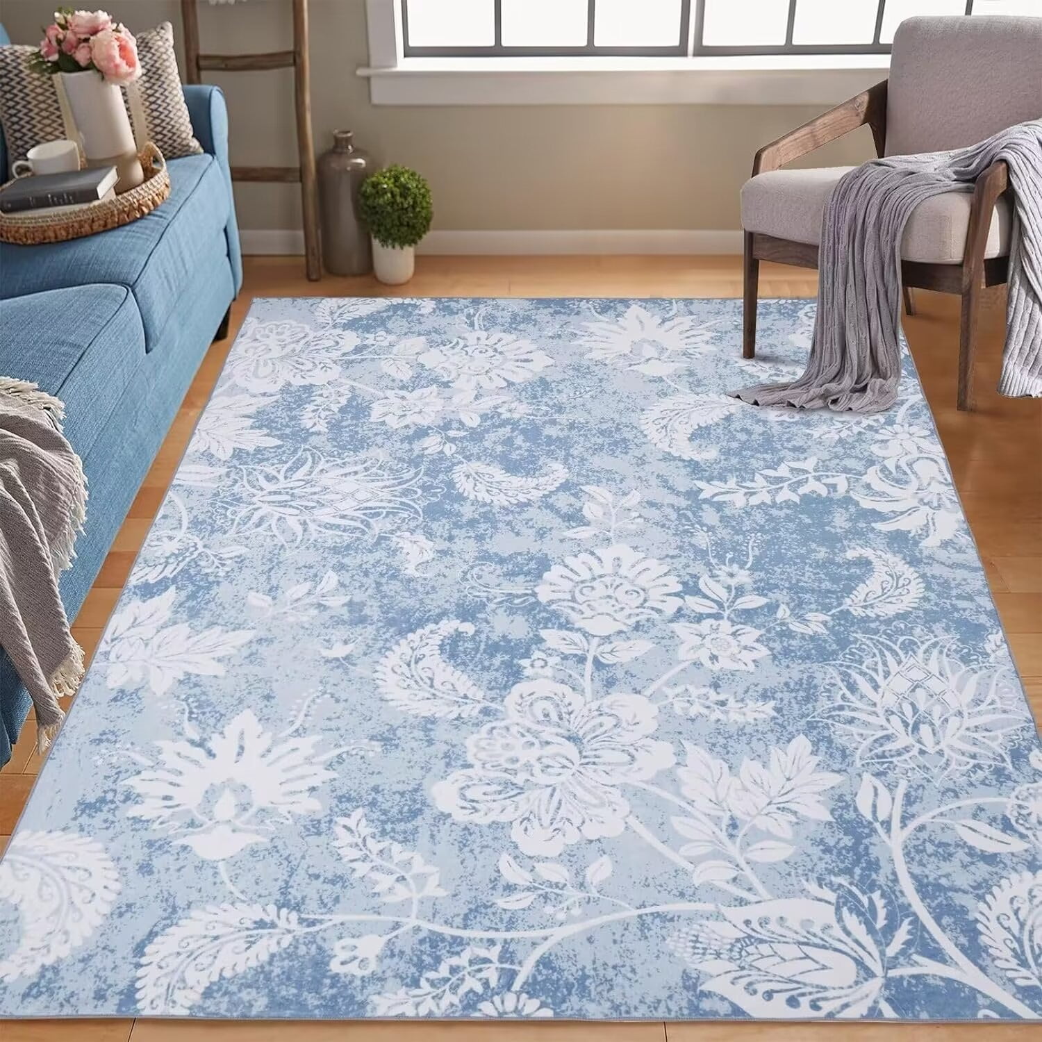 CAROMIO Area Rug Modern Floral Washable Rugs Ultra Soft Boho Rugs Non ...