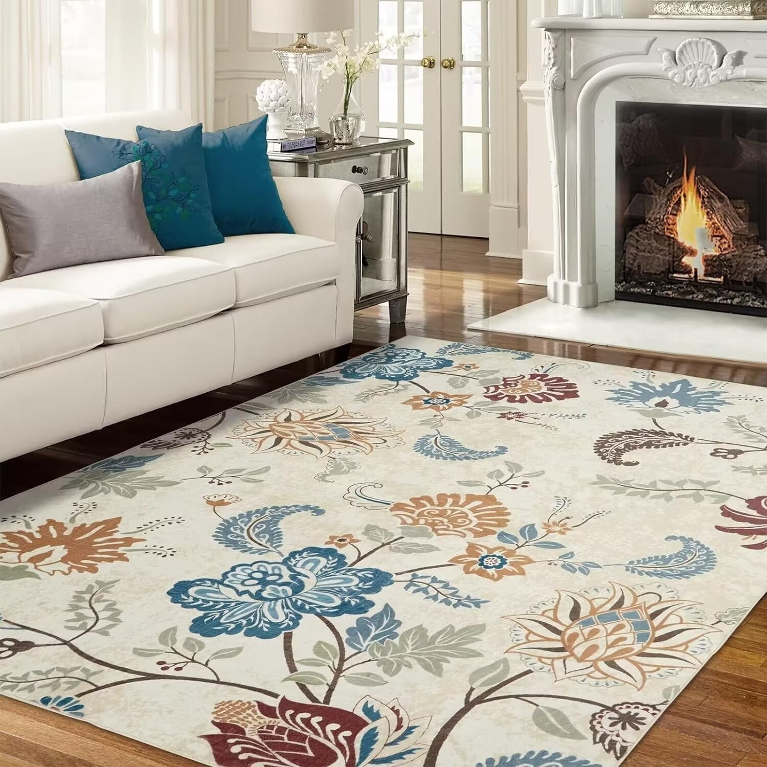 CAROMIO Area Rug Modern Floral Washable Rugs Ultra Soft Boho Rugs Non ...