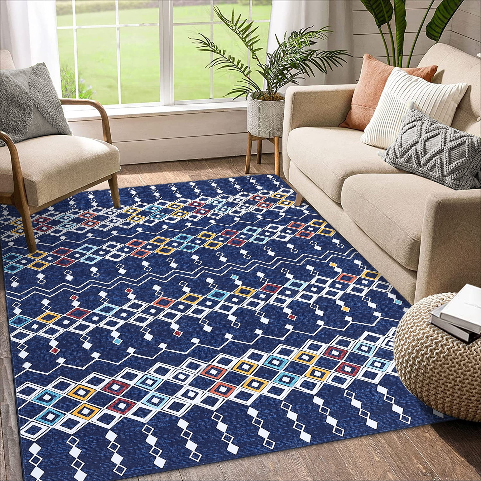 CAROMIO Area Rug Moroccan Rugs Non-Slip Rubber Backing Stain-Resistant ...