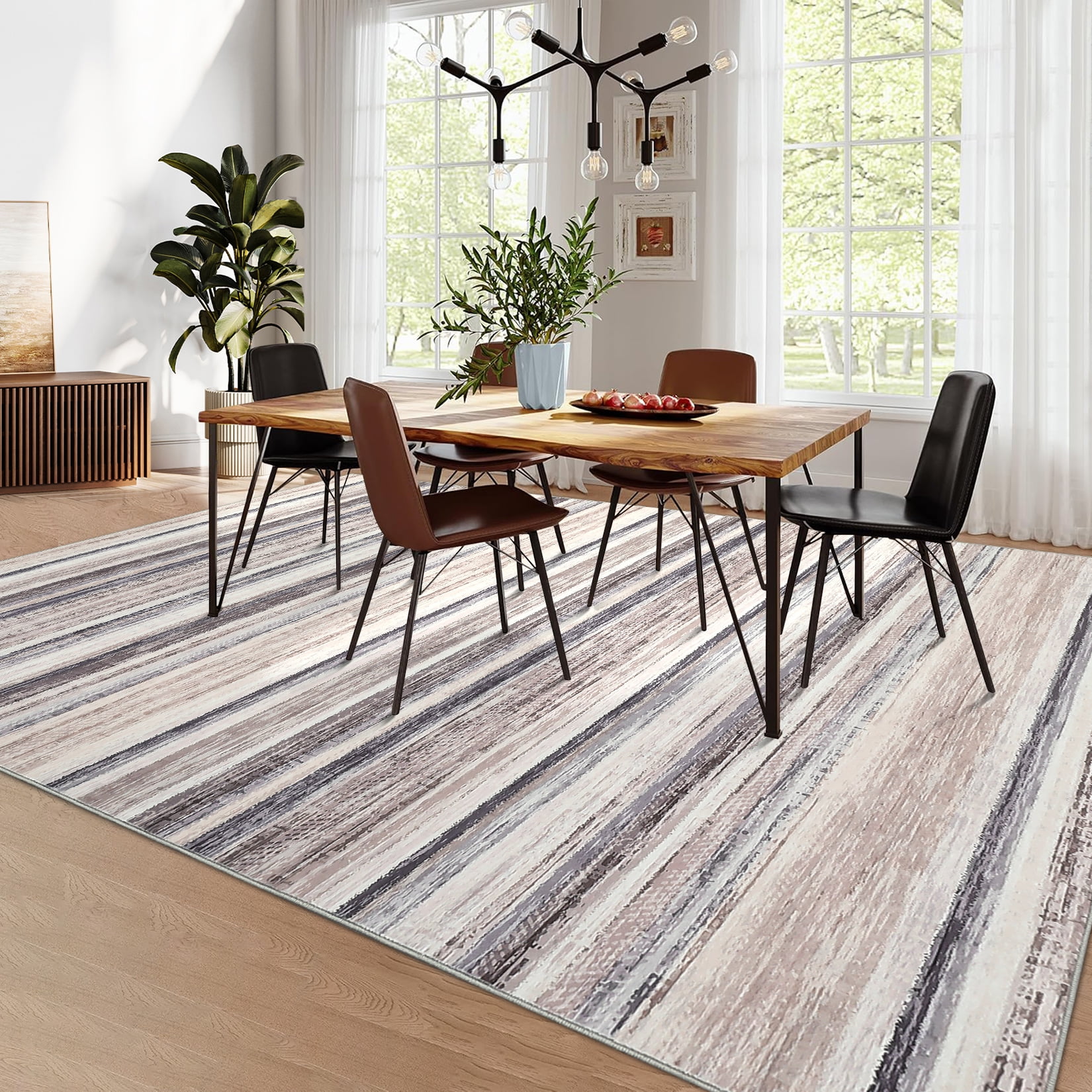 CAROMIO Area Rug Washable Rugs Modern Rug Accent Geometric Striped Rug ...