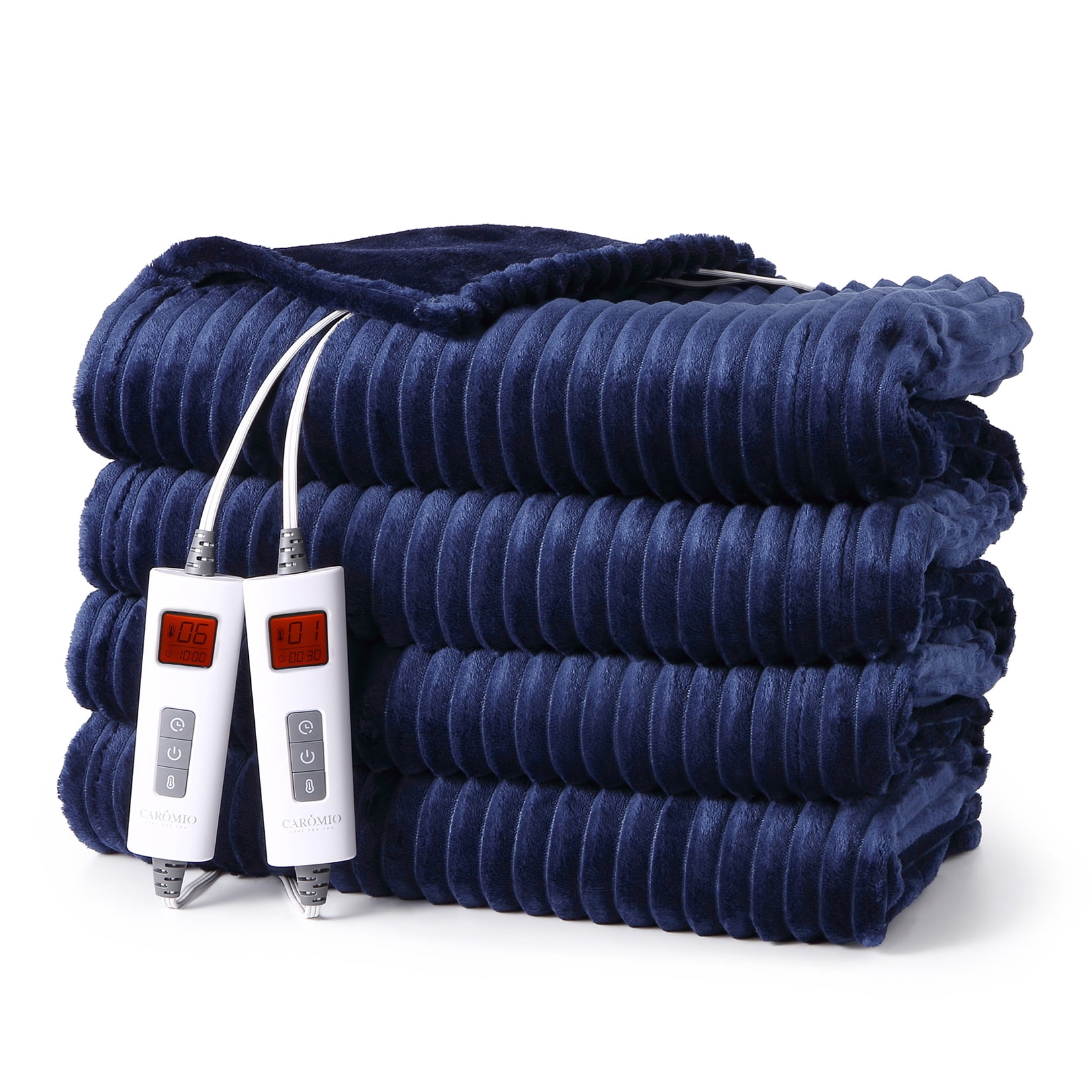 CAROMIO Electric Blanket King Size Dual Control - Soft Ribbed Flannel ...