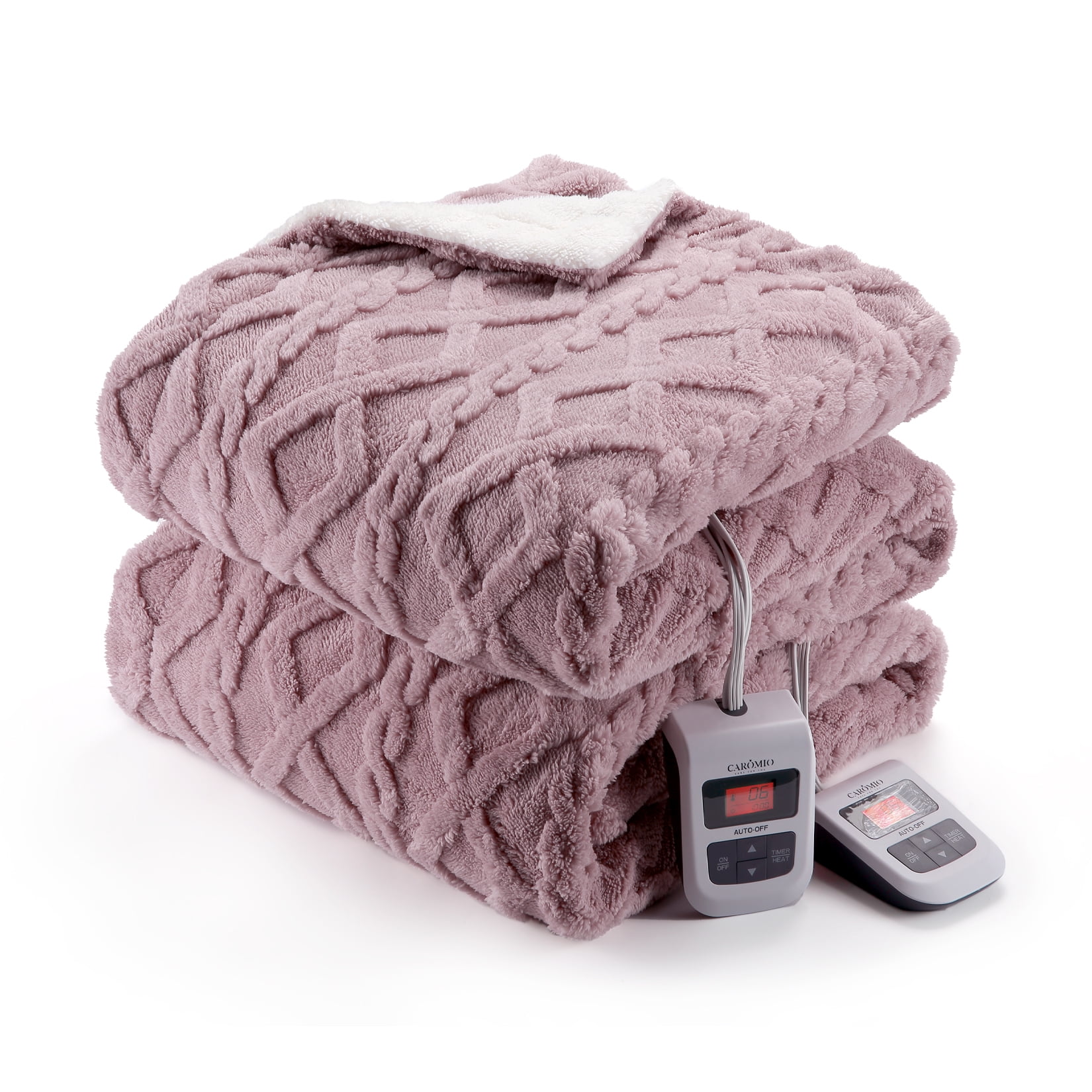 CAROMIO Electric Blanket Queen Size Dual Control - Thick Tufted Sherpa ...
