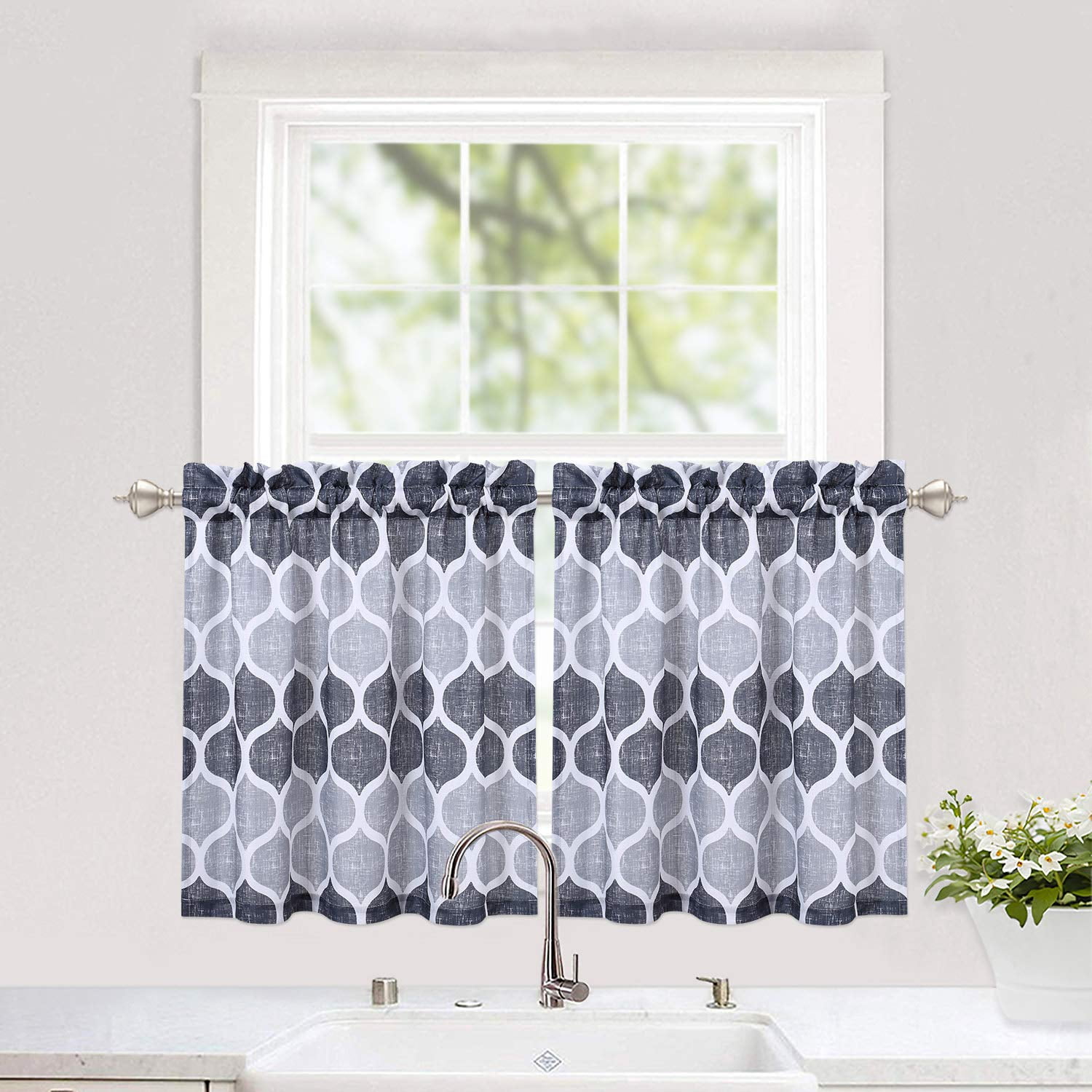 CAROMIO Grey Tier Curtains for Kitchen, Lattice Pattern Short Bathroom ...