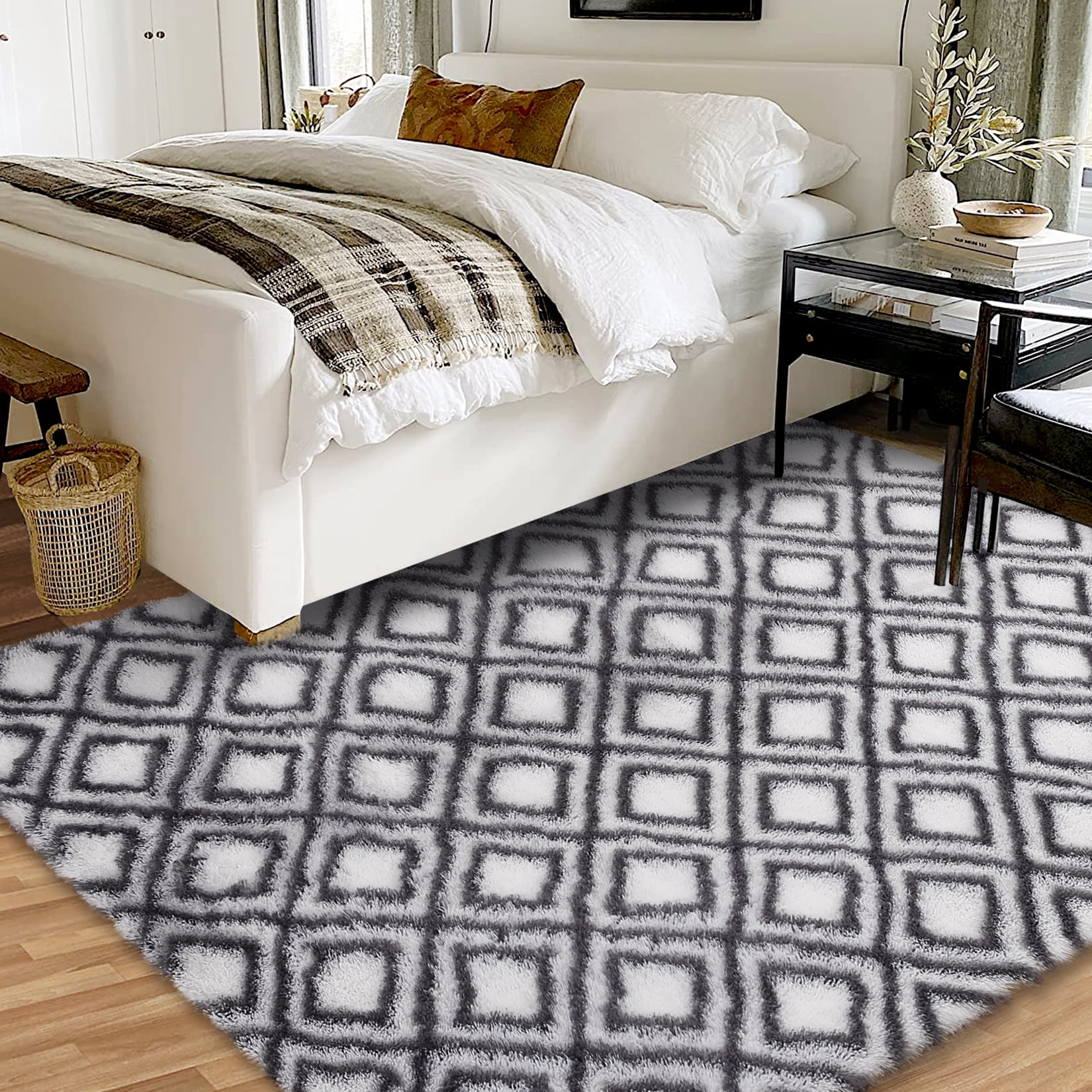 CAROMIO Luxury Shag Area Rug Modern Geometric Fluffy Rug Ultra Soft ...