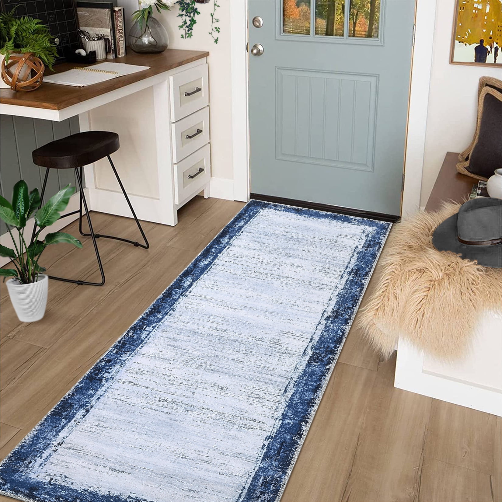 CAROMIO Modern Bordered Area Rug Non-Slip Washable Rug Distressed Print ...