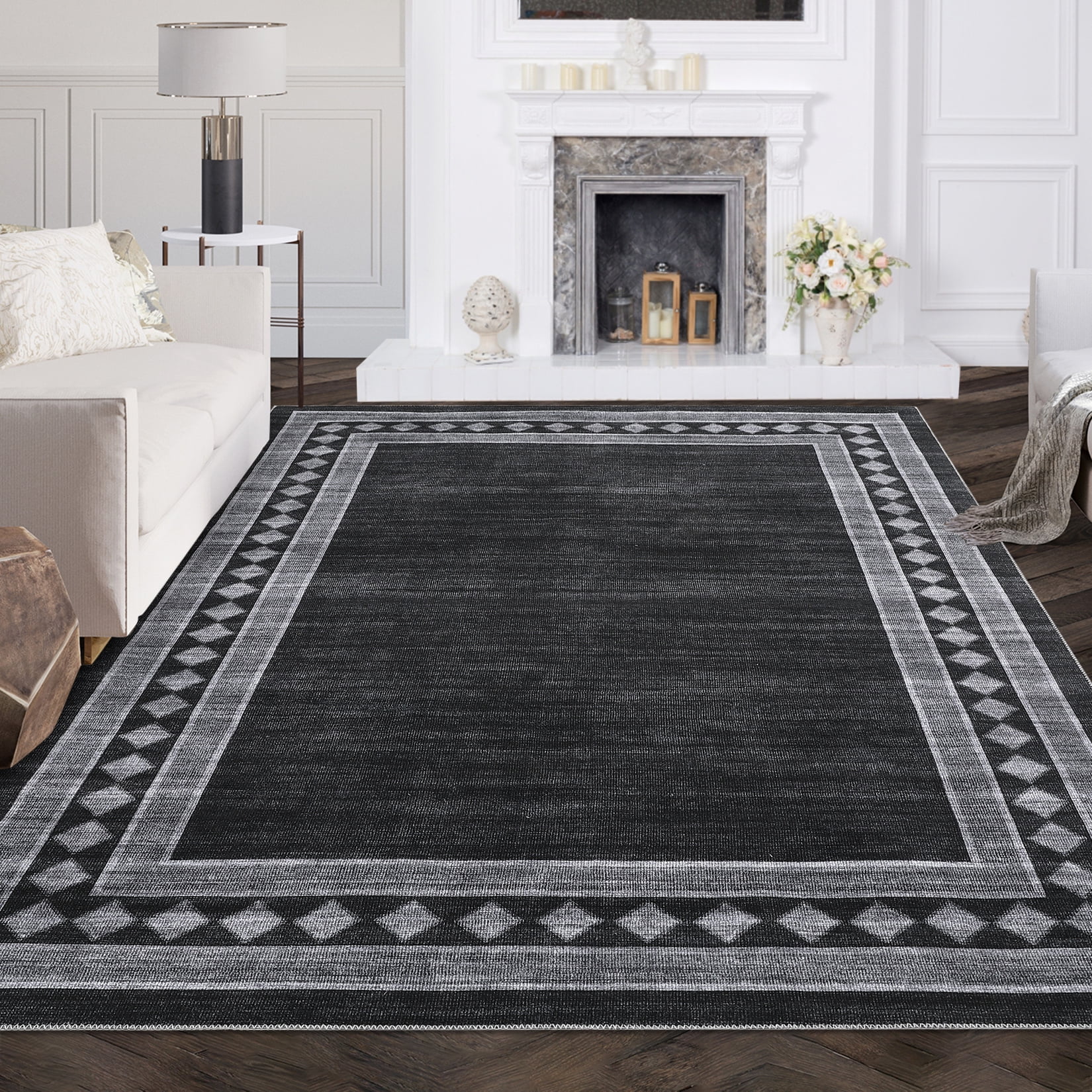 CAROMIO Modern Bordered Washable Area Rugs Non Slip Carpet Contemporary ...