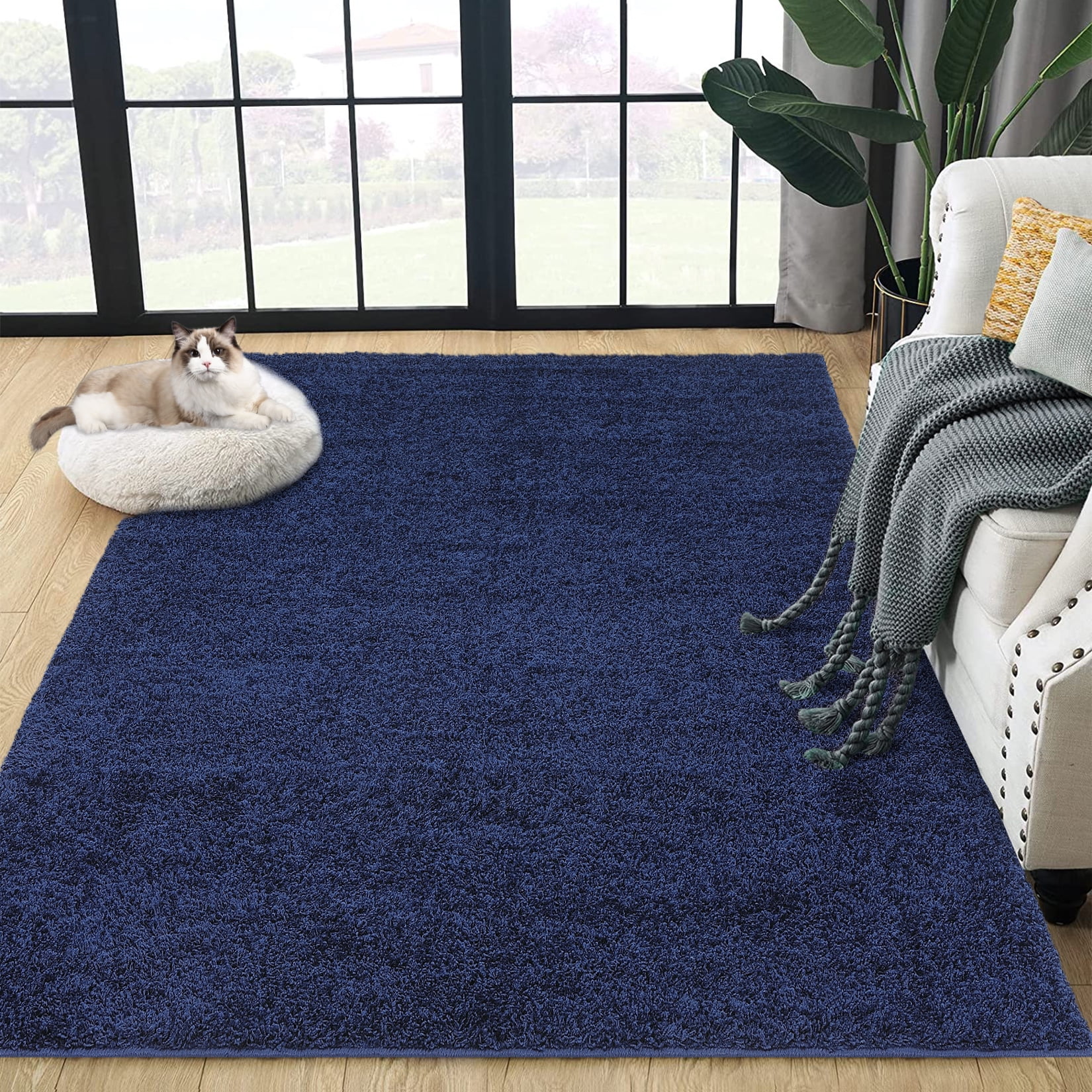 CAROMIO Navy Blue Shag Rug 4 x 6 Modern Plush Area Rug for Bedroom ...