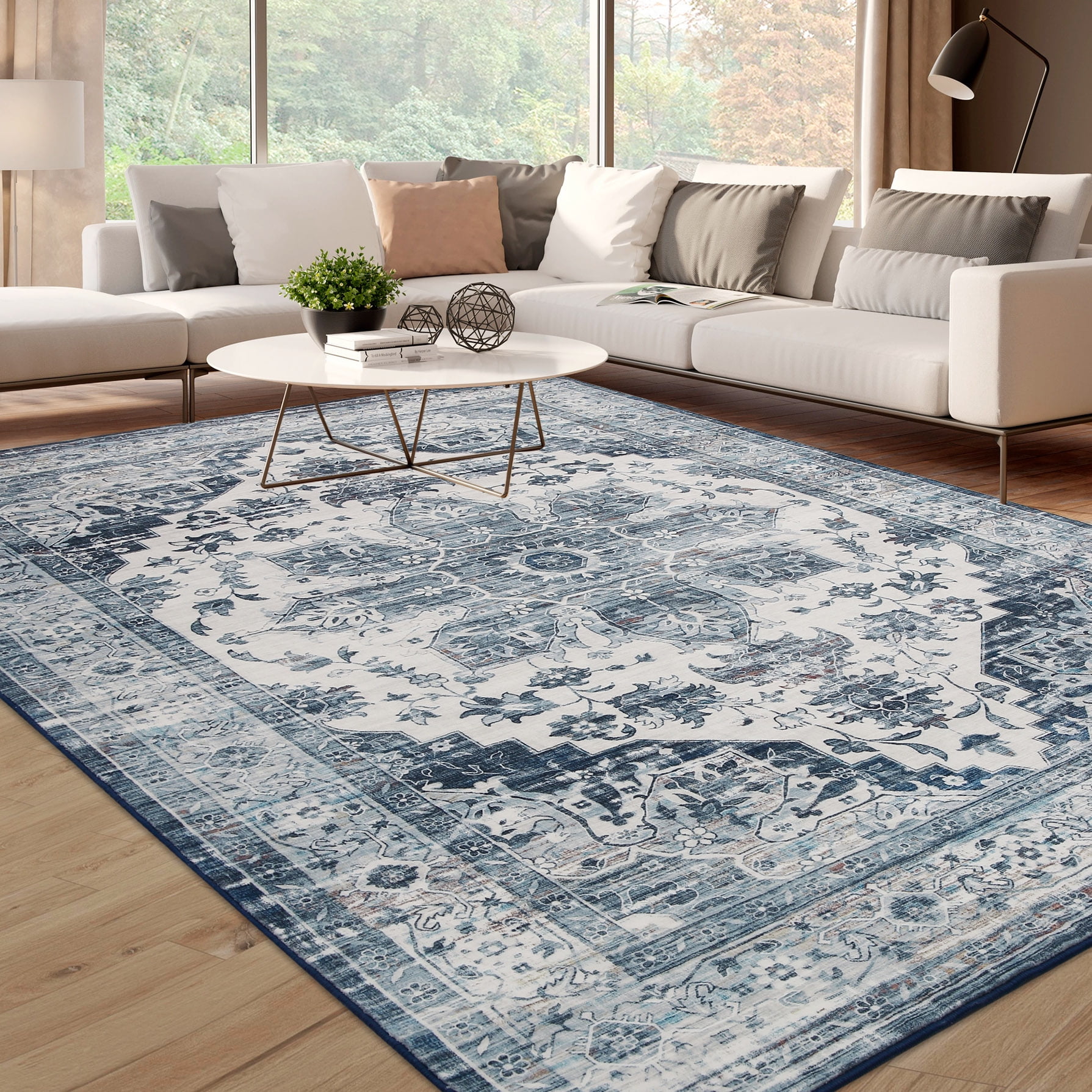 CAROMIO Persian Vintage Rug Machine Washable Antiqued Velvet Farmhouse ...