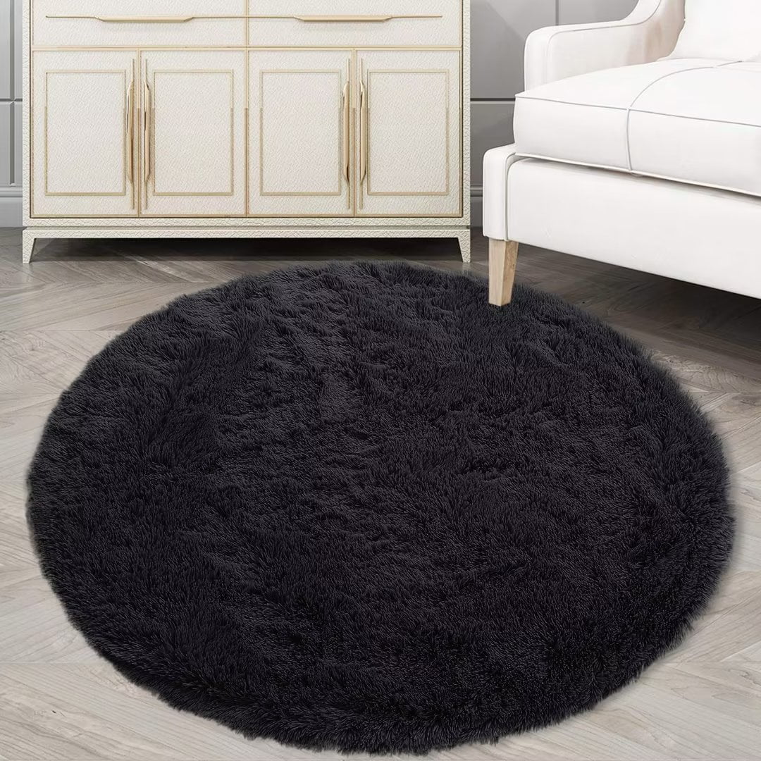 CAROMIO Round Luxury Fluffy Faux Fur Rug Soft Indoor Modern Area Rug ...