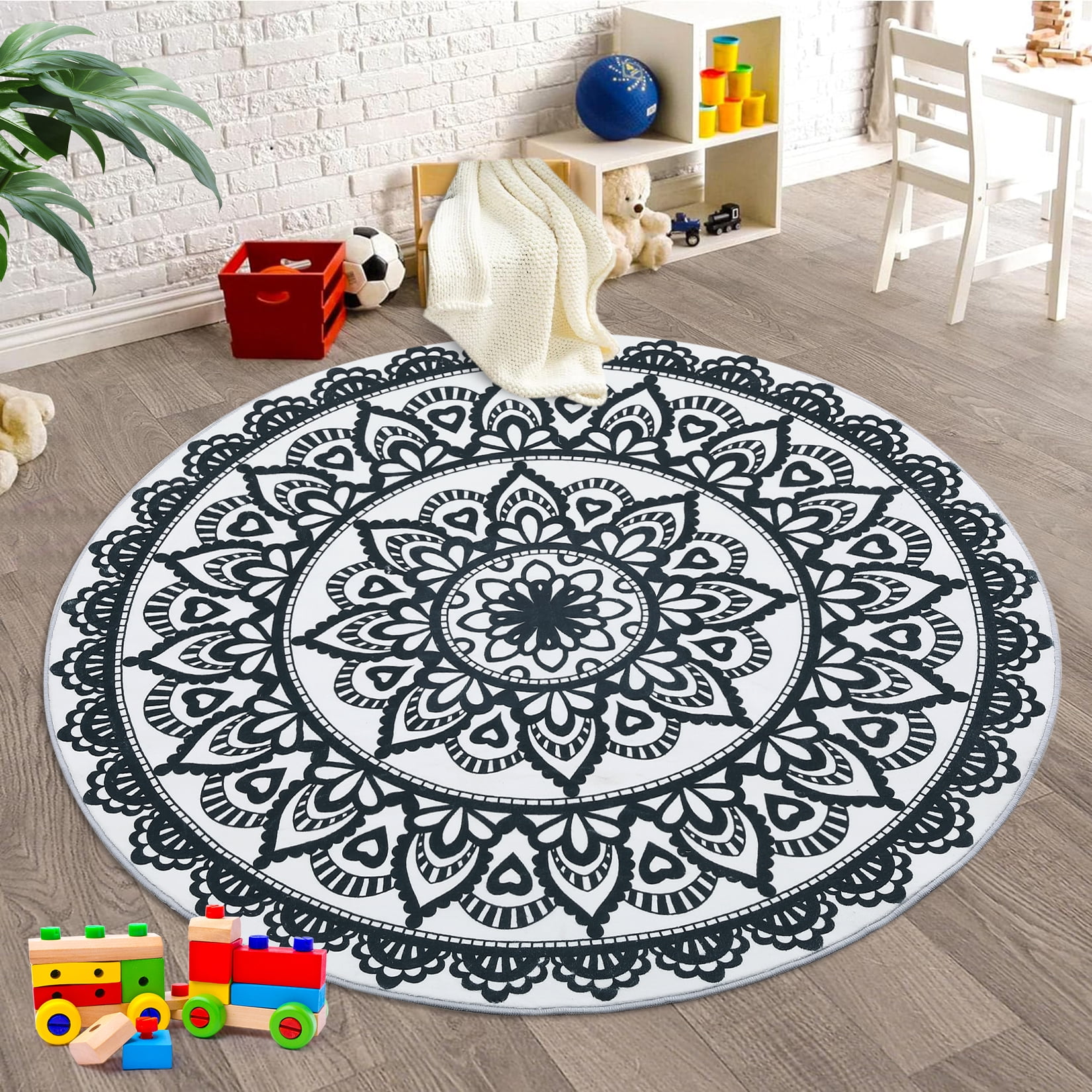 CAROMIO Round Rug Washable Non Slip Rug Soft Cute Round Nursery Rug ...