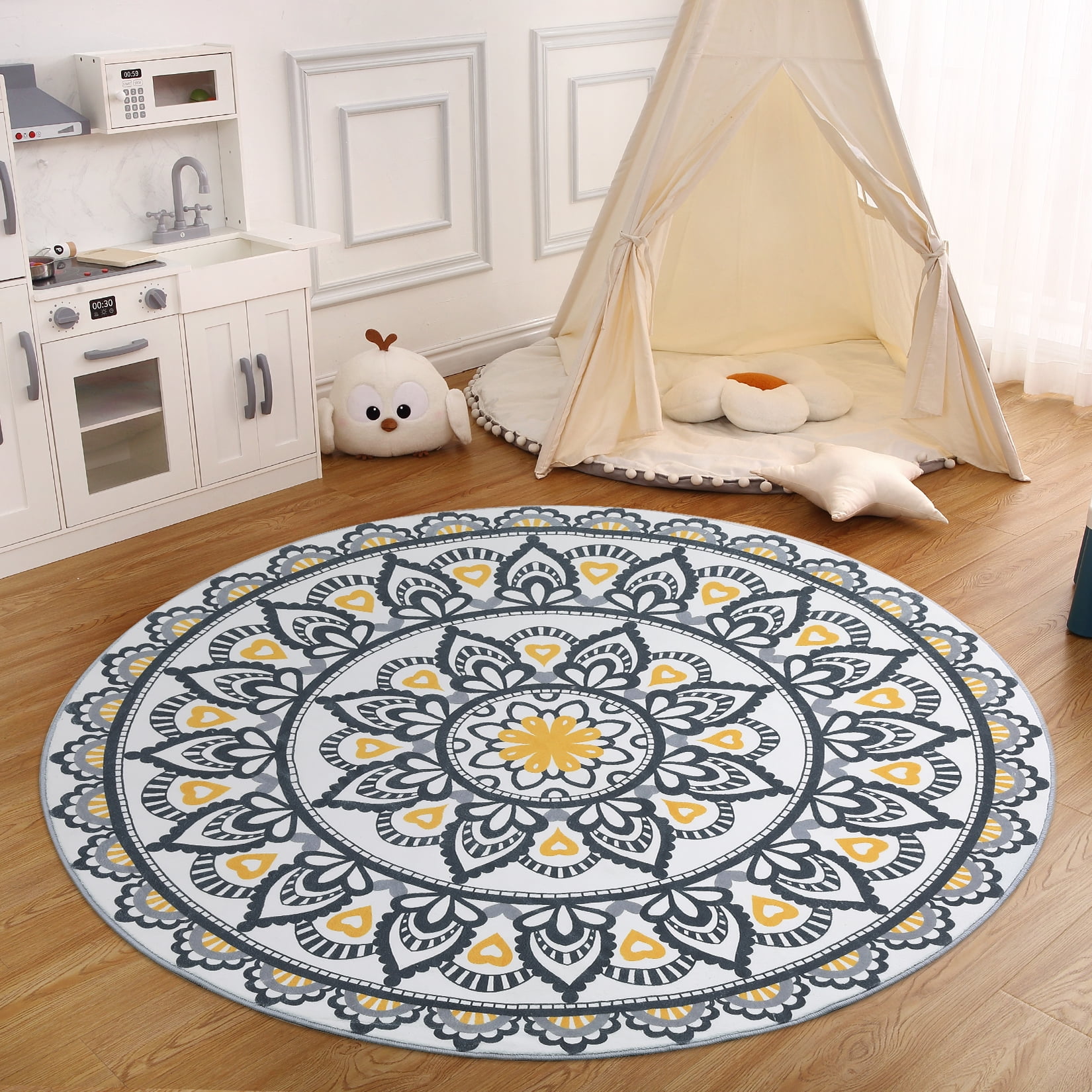 CAROMIO Round Rug Washable Non Slip Rug Soft Cute Round Nursery Rug ...