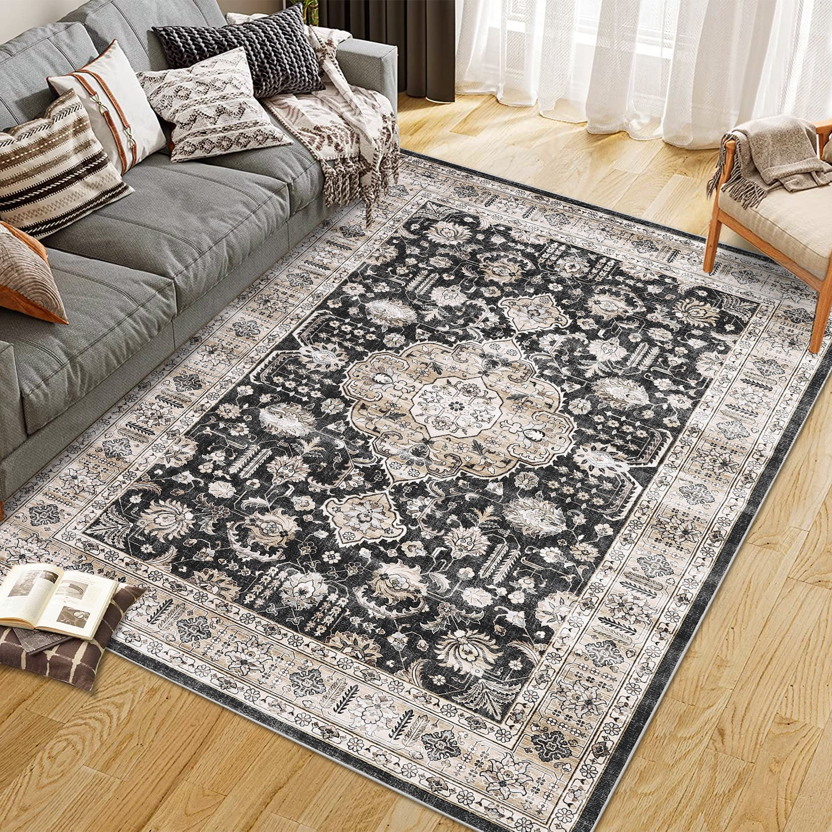 CAROMIO Rugs for Living Room Washable Rug Vintage Floral Area Rug Soft ...