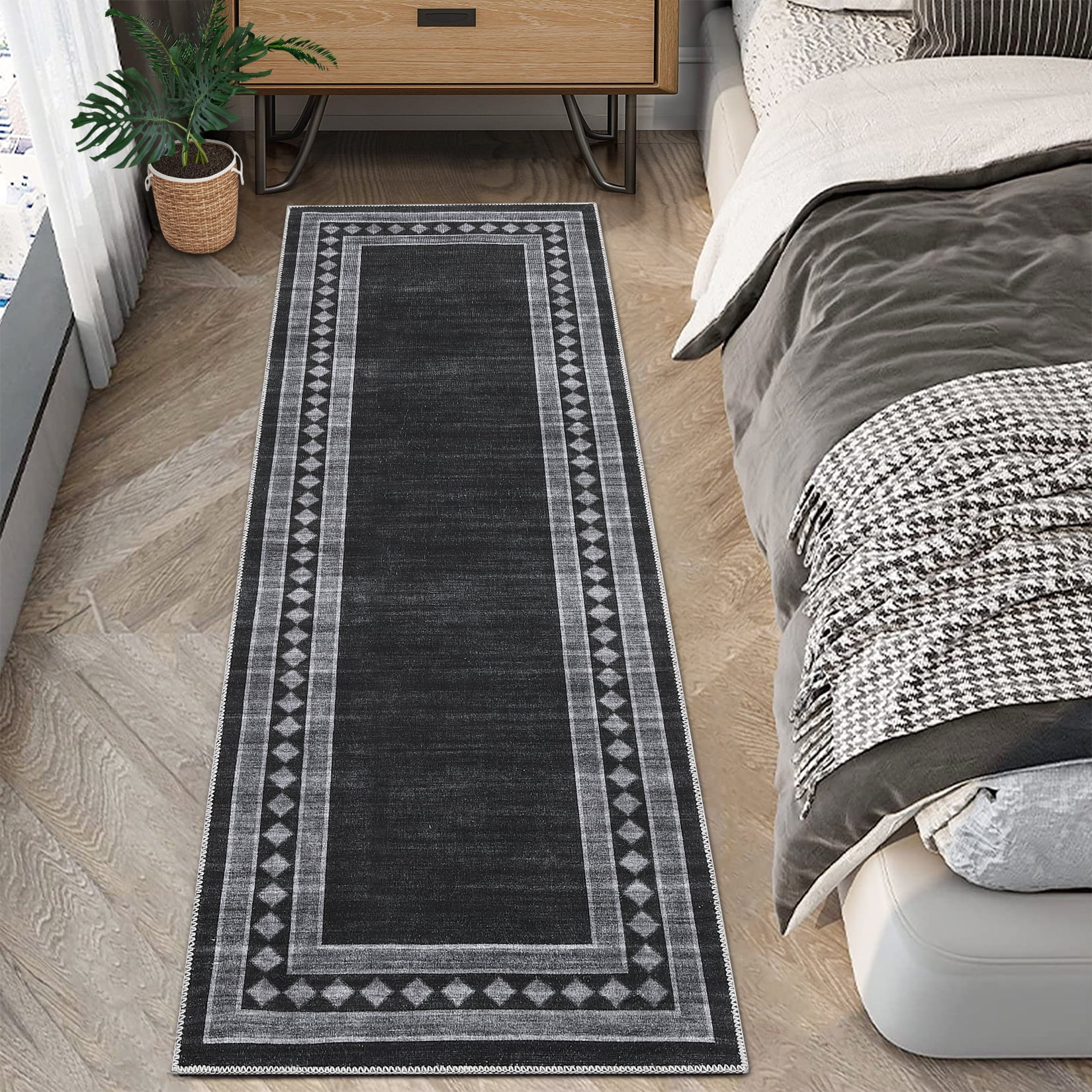 CAROMIO Solid Area Rug Washable Border Rug Modern Geometric Floor Decor ...