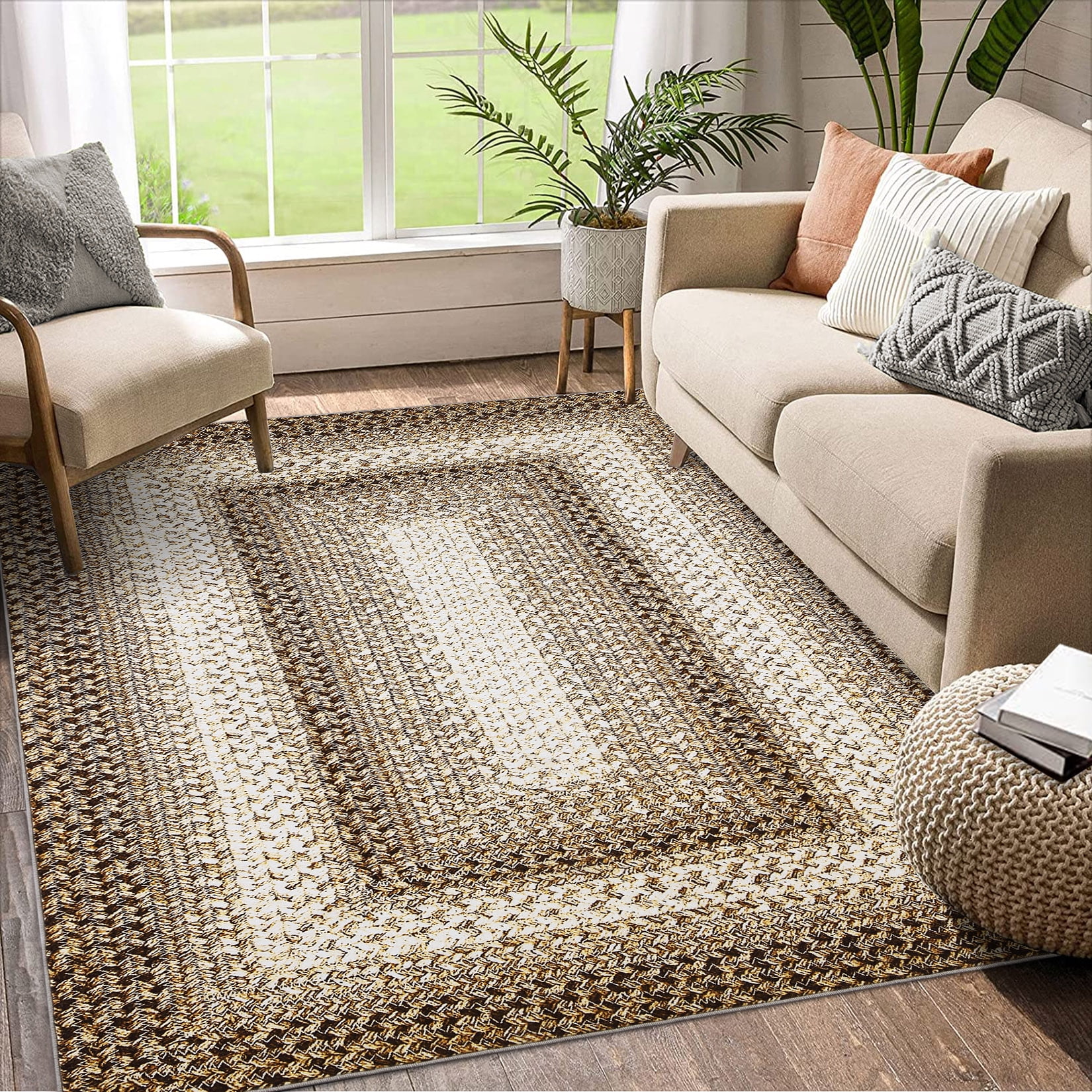 CAROMIO Vintage Braided Area Rug Washable Rug Boho Geometric Print Rug ...