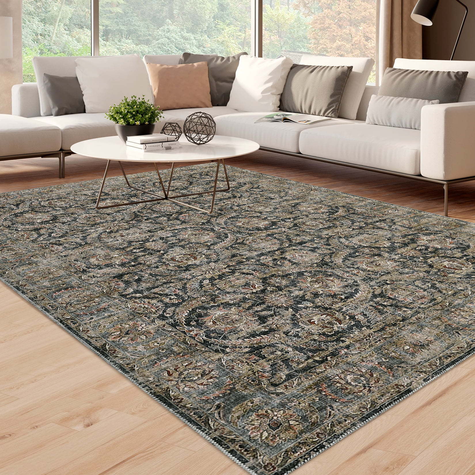 CAROMIO Vintage Washable Living Room Rug Boho Floral Print Large Area ...