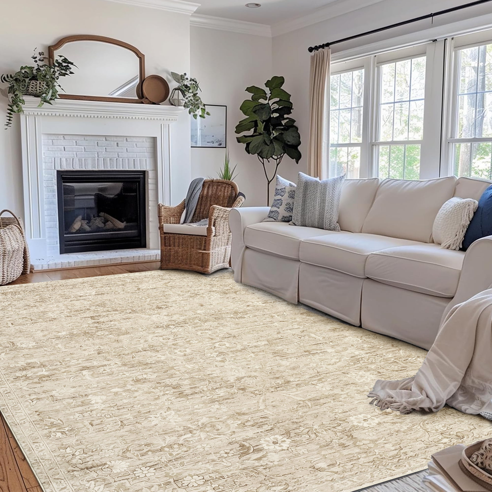 CAROMIO Washable 5' x 7' Area Rug for Living Room Boho Vintage Floral ...