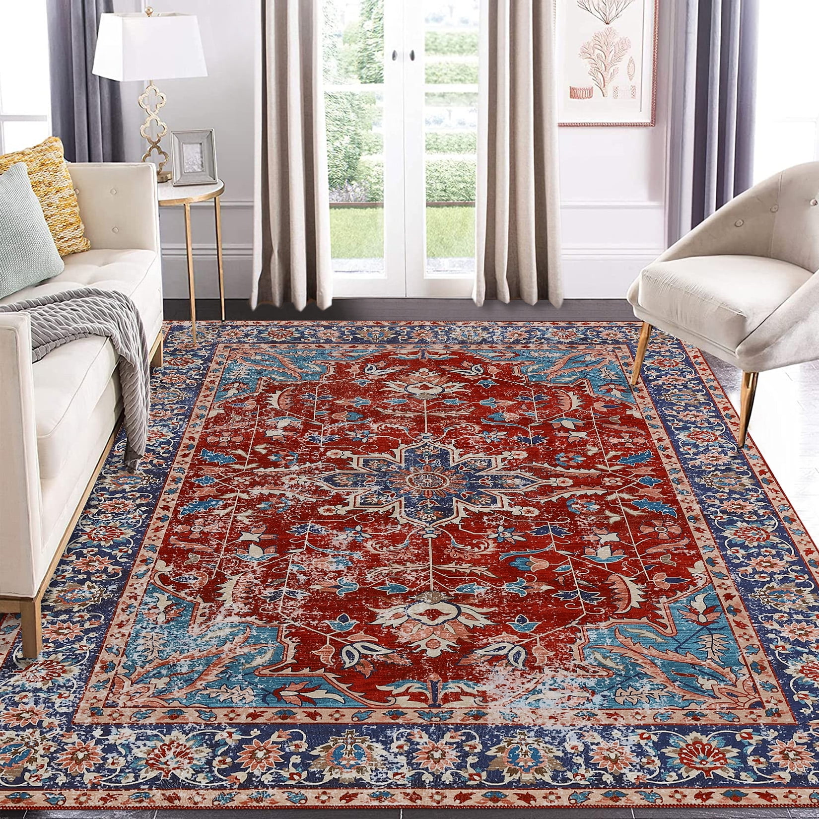 CAROMIO Washable Area Rug Oriental Rug Boho Vintage Floral Area Rug Non ...