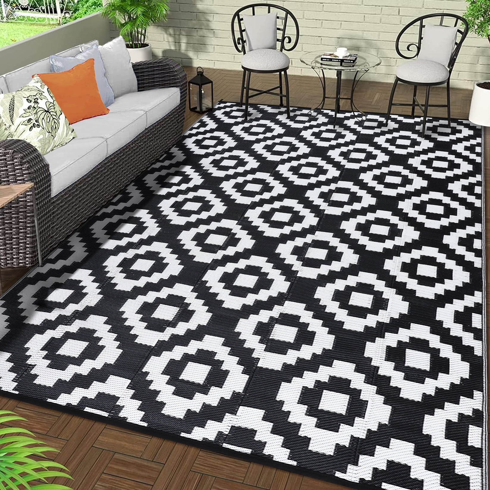 CAROMIO White Black Moroccan Outdoor Area Rug 9x12 ft Waterproof ...