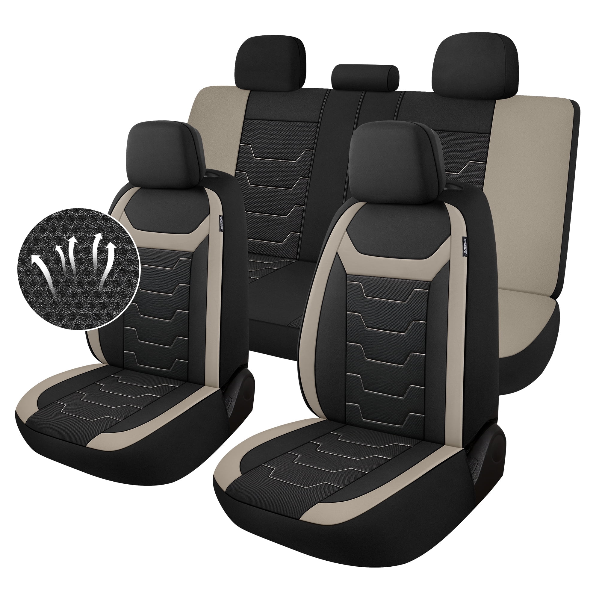CAROMOP Breathable Car Seat Covers Full Seats,3D Air Mesh Cloth Seat ...