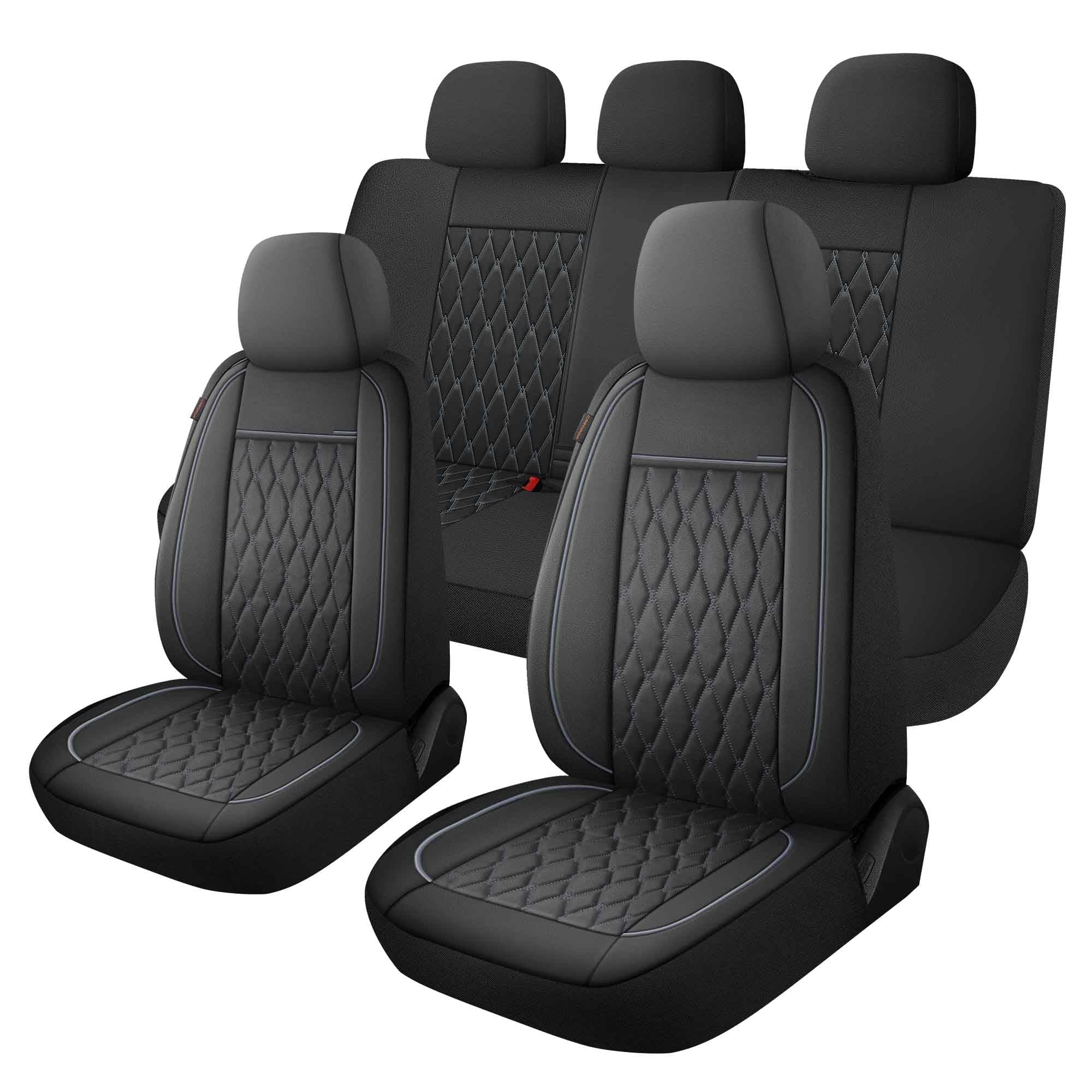 CAROMOP Faux Leather Car Seat Covers Full Set,Luxury Covers for Cars ...