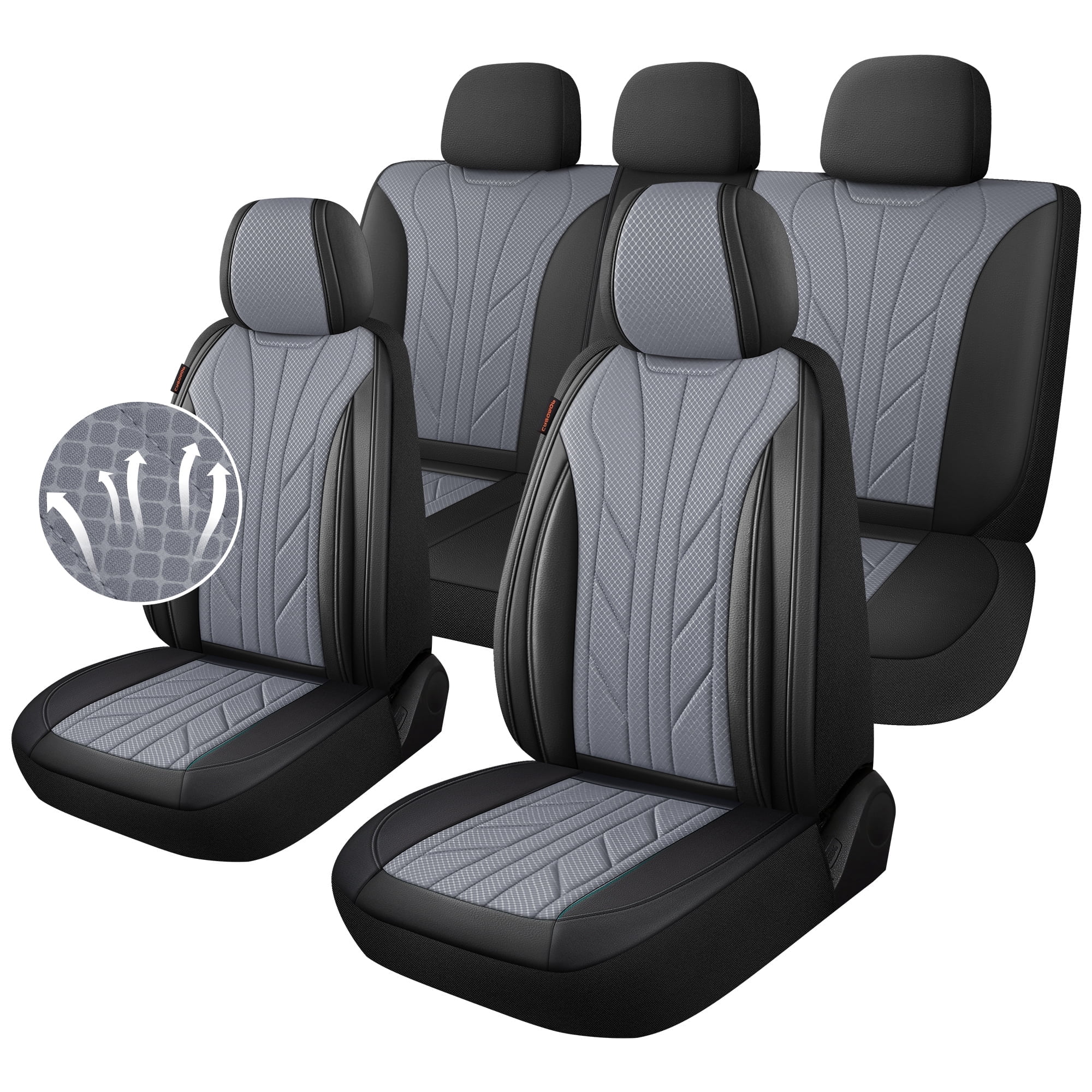 CAROMOP Luxury Faux Leather&Fabric Car Seat Covers Full Set with ...