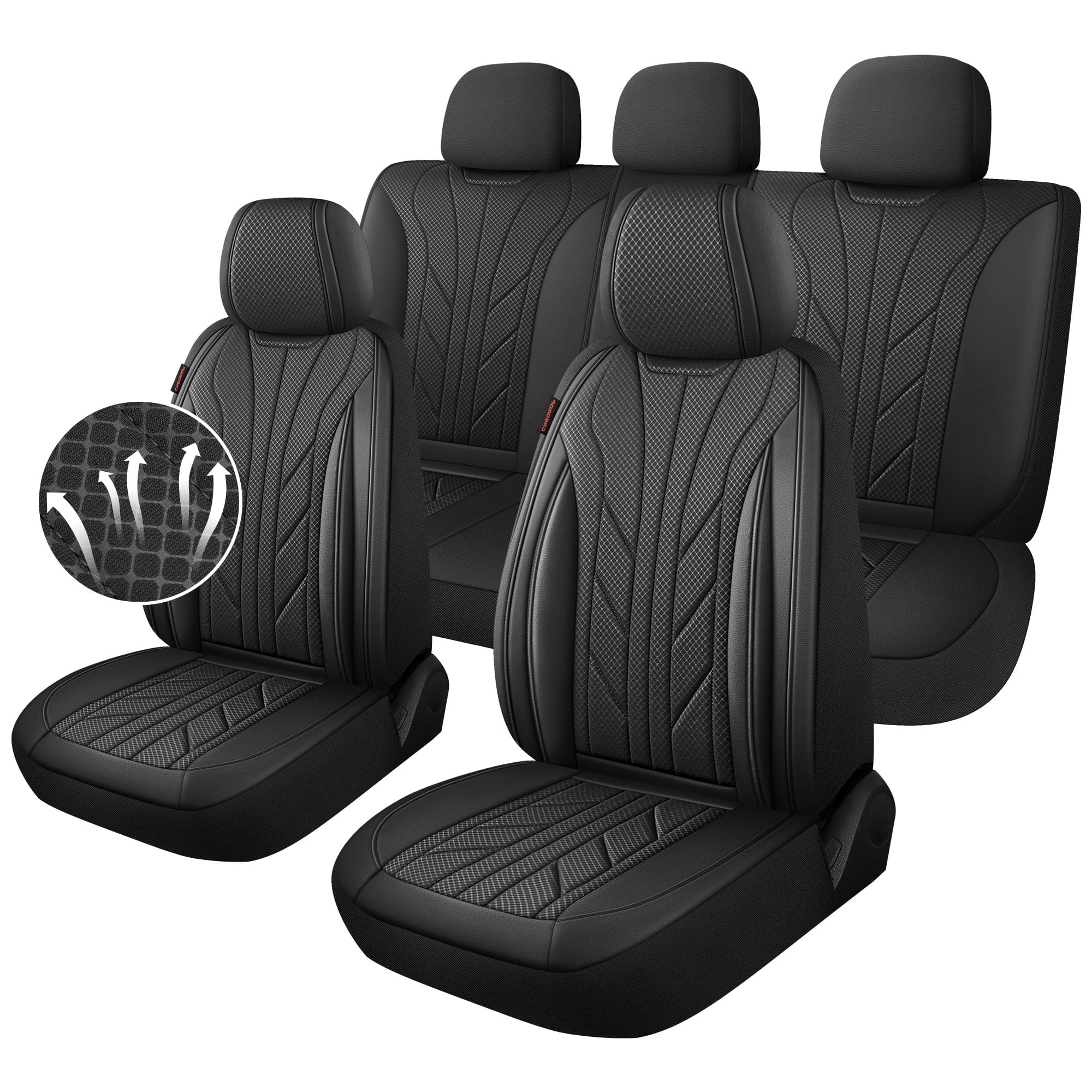 CAROMOP Luxury Faux Leather&Fabric Car Seat Covers Full Set with ...