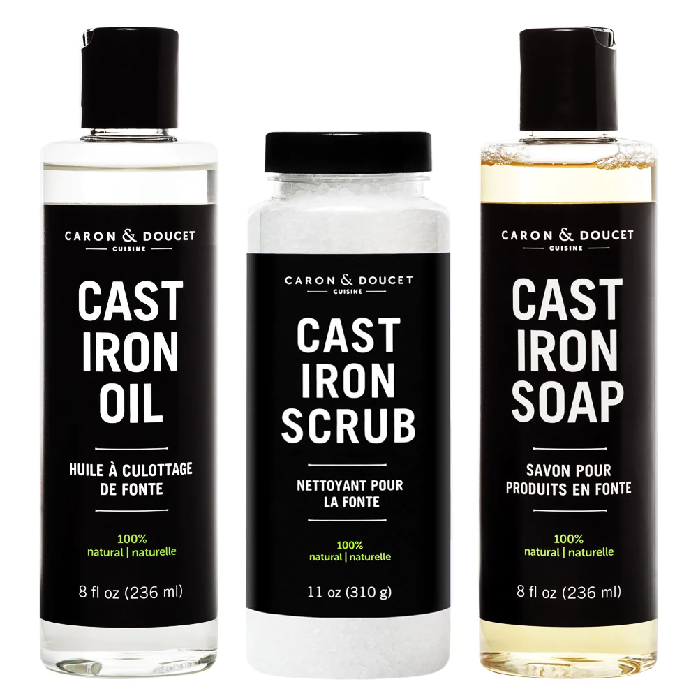 Caron & Doucet, Cast Iron Set, Includes Seasoning Oil, Soap & Scrub ...