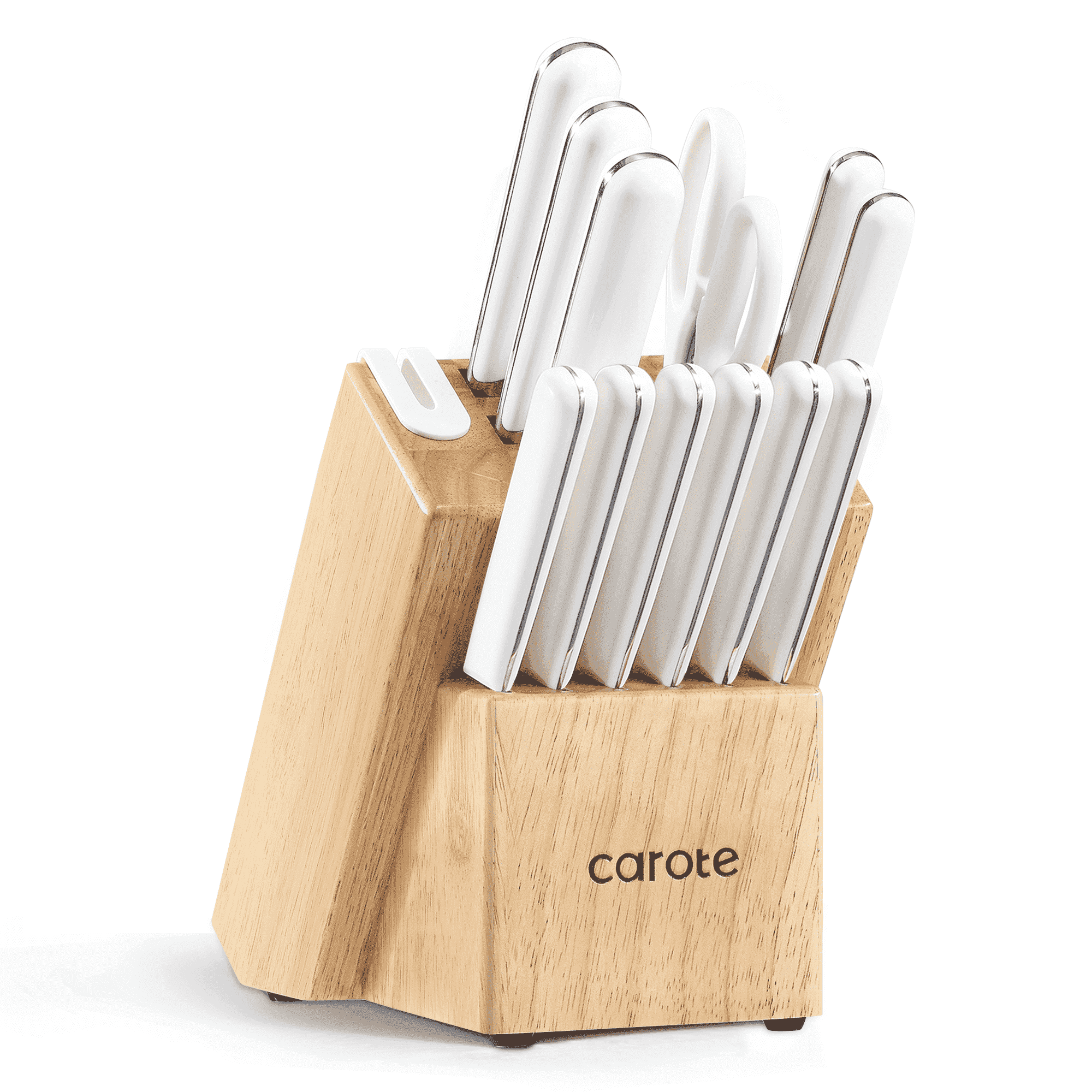 Carote 14PCS Knife Block Set , Stainless Steel Knife Set with Built-in ...