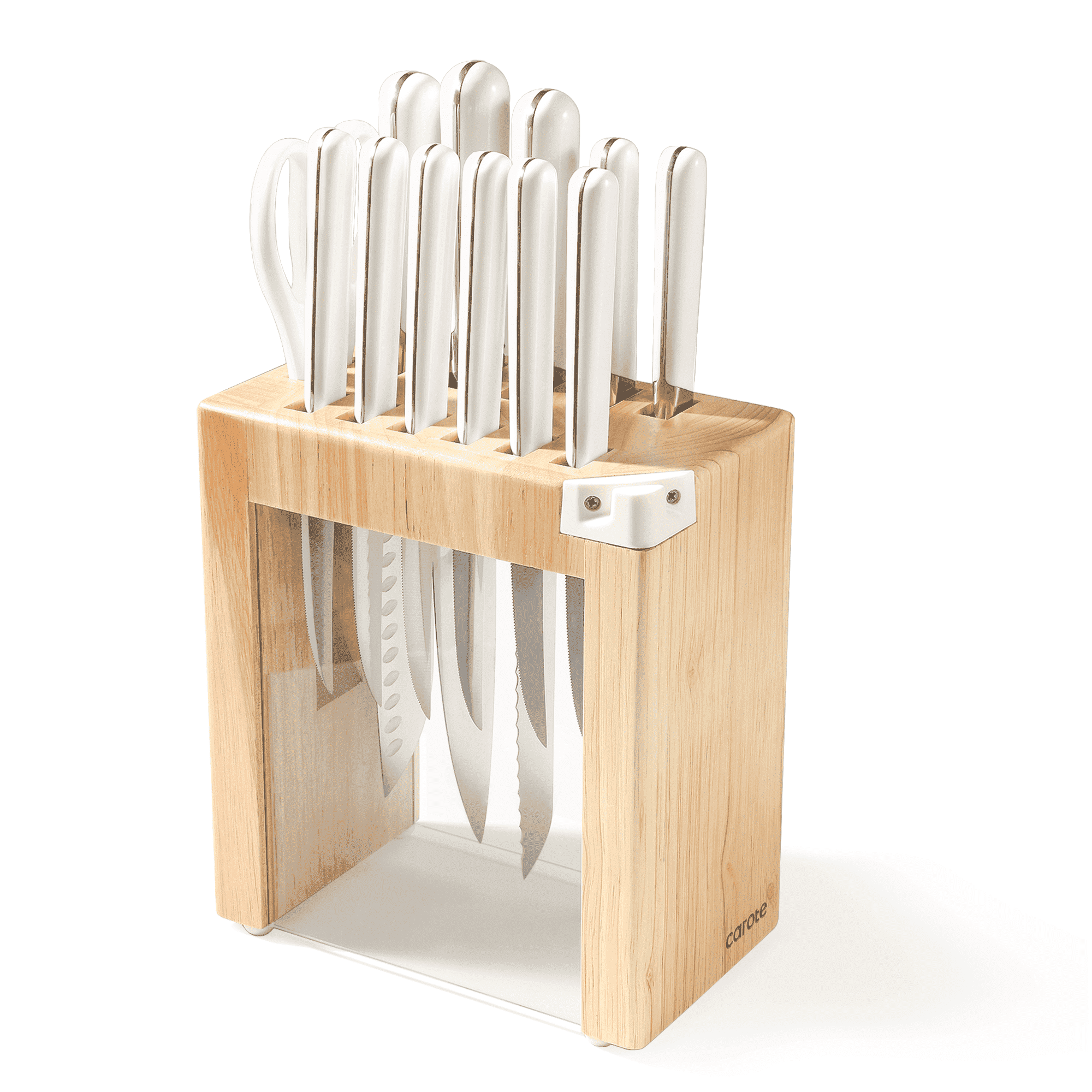 Carote 14PCS Knife Set with Acrylic Block, Kitchen Knives with Built-in ...