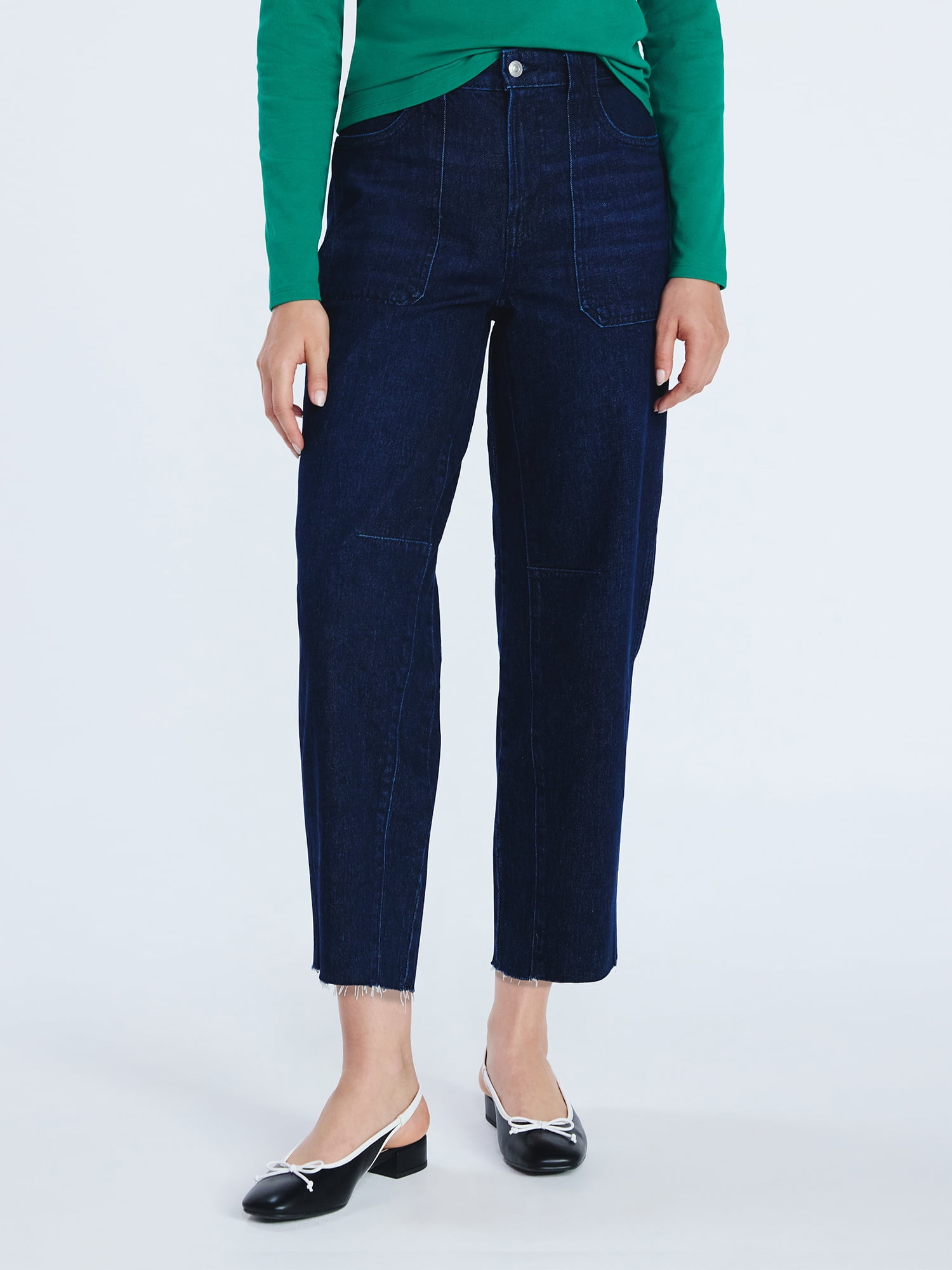 Free Assembly Women's Cropped Carpenter Barrel Jeans, 27" Inseam, Sizes ...