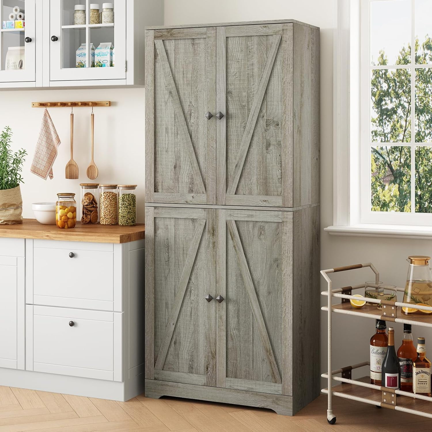 CARPETNAL 72" Tall Farmhouse Kitchen Pantry with Adjustable Shelves ...