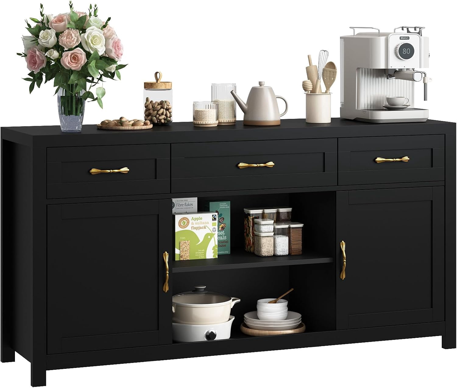 CARPETNAL Modern Farmhouse Sideboard Buffet Cabinet, 58" Buffet Storage ...