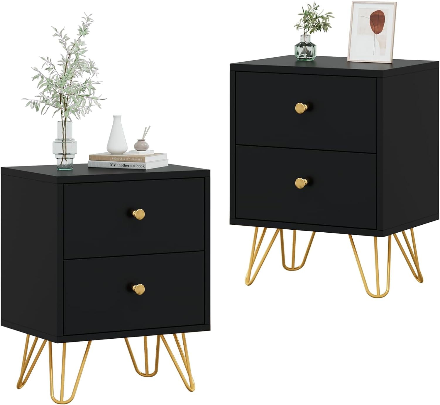 CARPETNAL Nightstand Set of 2, End Side Table Double, Bedside Table ...